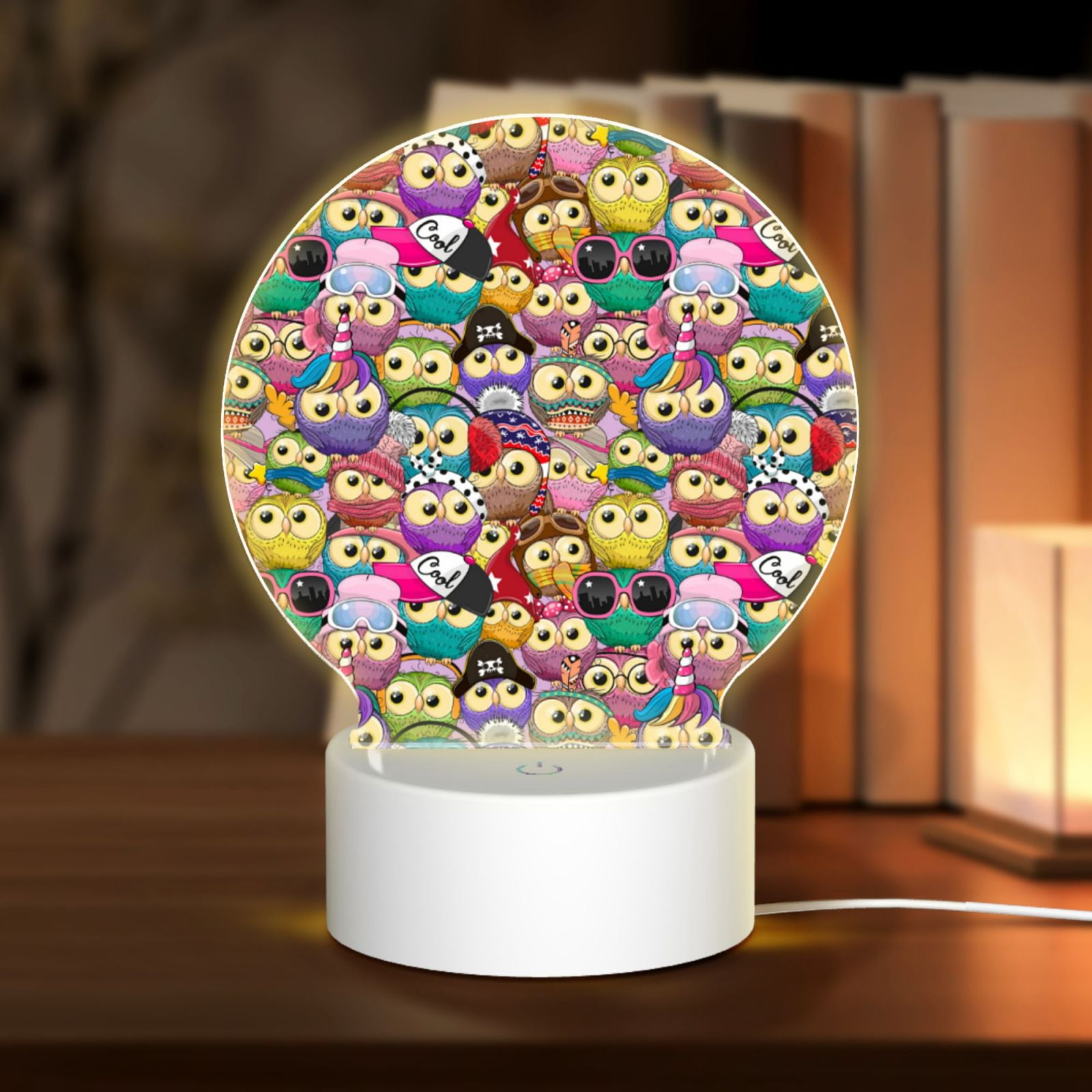 Pofeuu Cute Cartoon Owls Print LED Christmas Night Light Lamp Base Gift ...