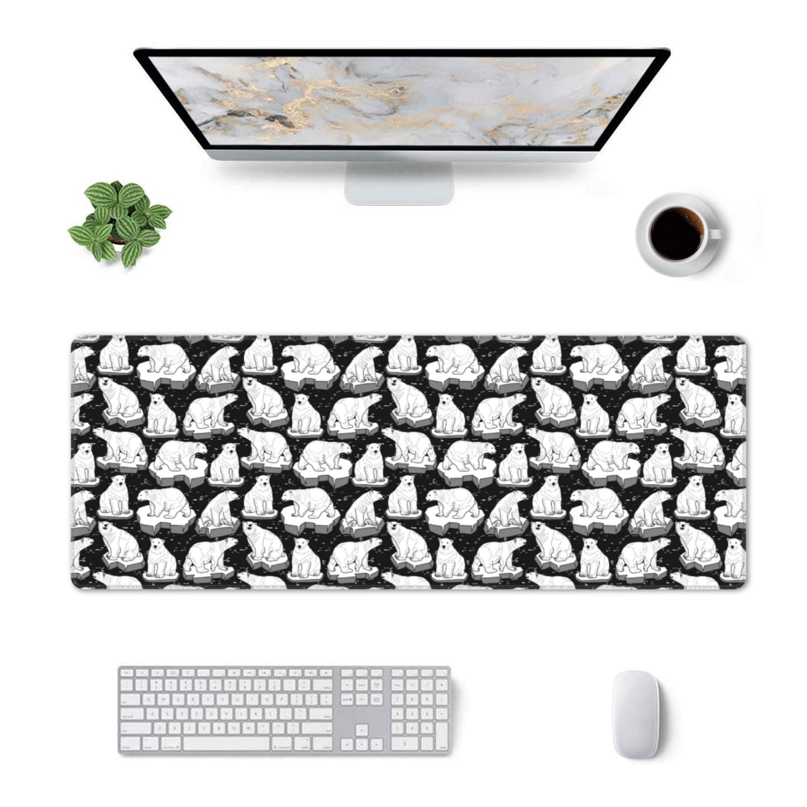 Pofeuu Cute Cartoon Polar Bear Print Desk Mat for Keyboard and Mouse ...
