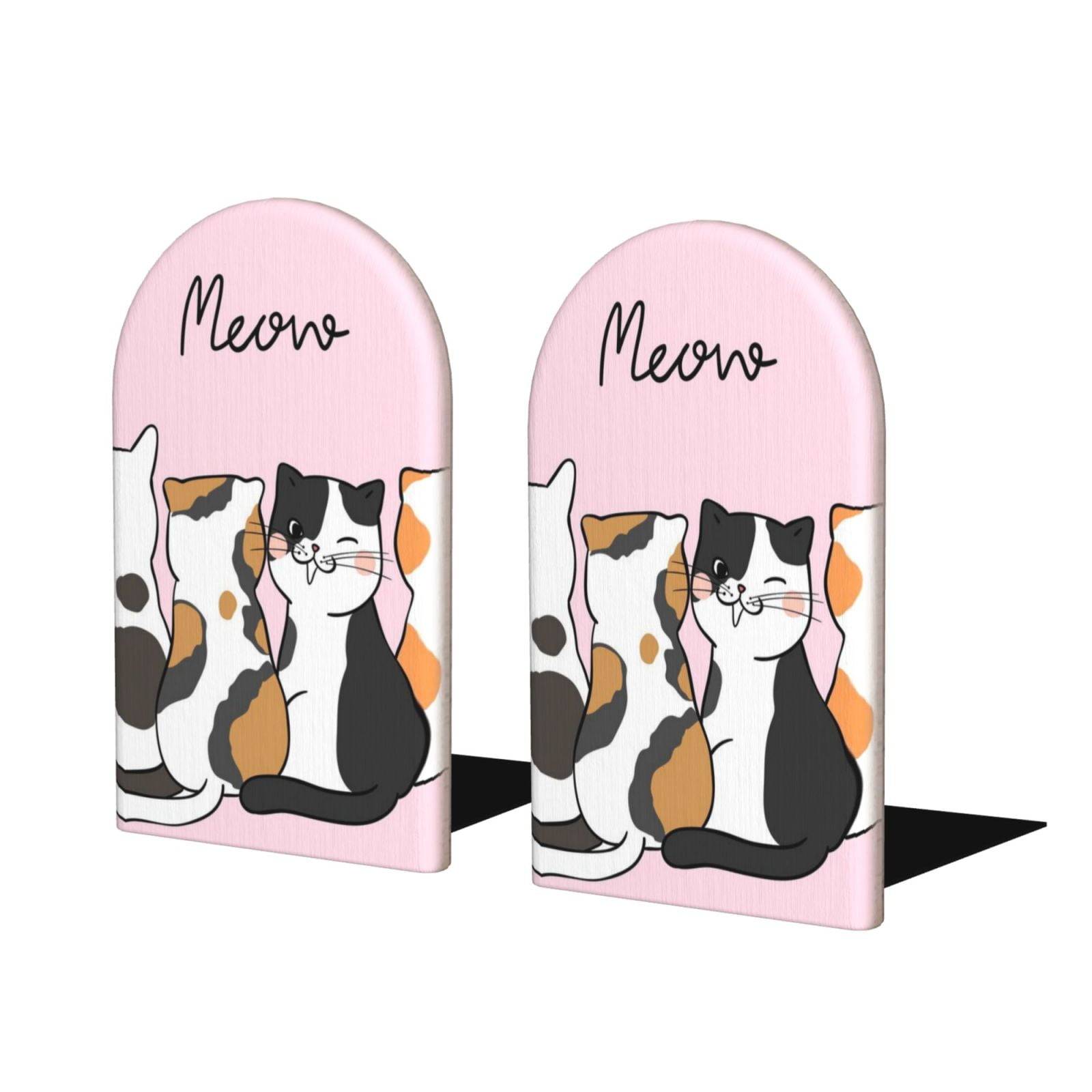 Pofeuu Cute Cats Print Large Bookend Hold Heavy Books- Wood Bookends ...