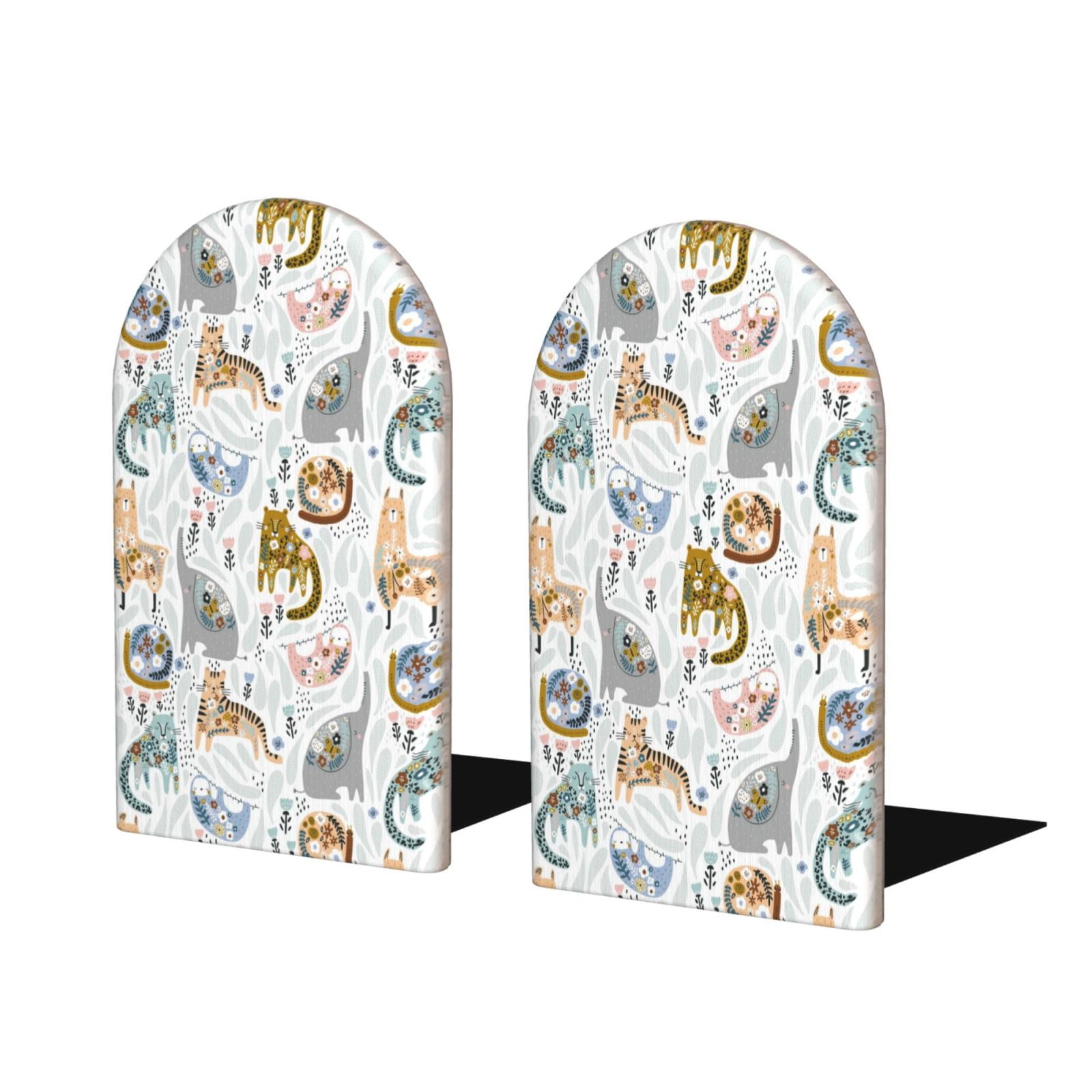 Pofeuu Cute Colorful Animal Print Large Bookend Hold Heavy Books- Wood ...