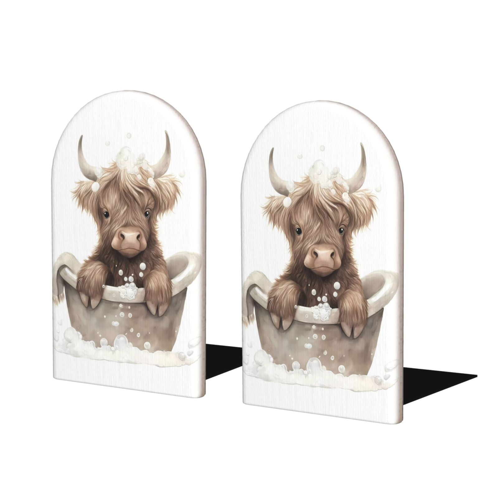 Pofeuu Cute Cow Bath Print Large Bookend Hold Heavy Books- Wood ...