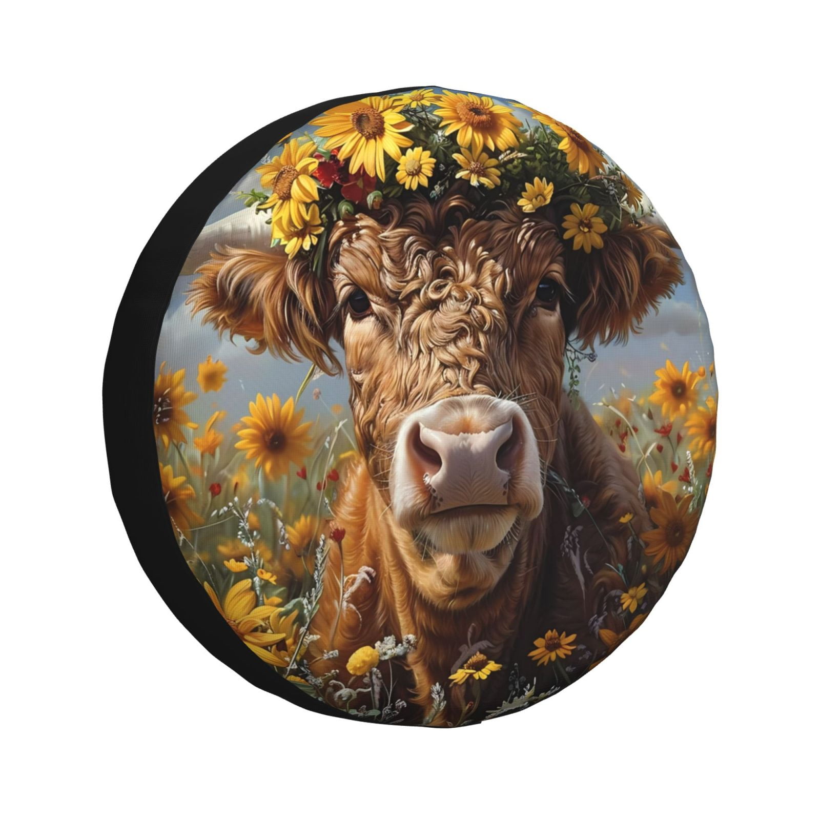 Pofeuu Cute Cow Sunflower Crown A Print Spare Tire Wheel Cover for Car ...