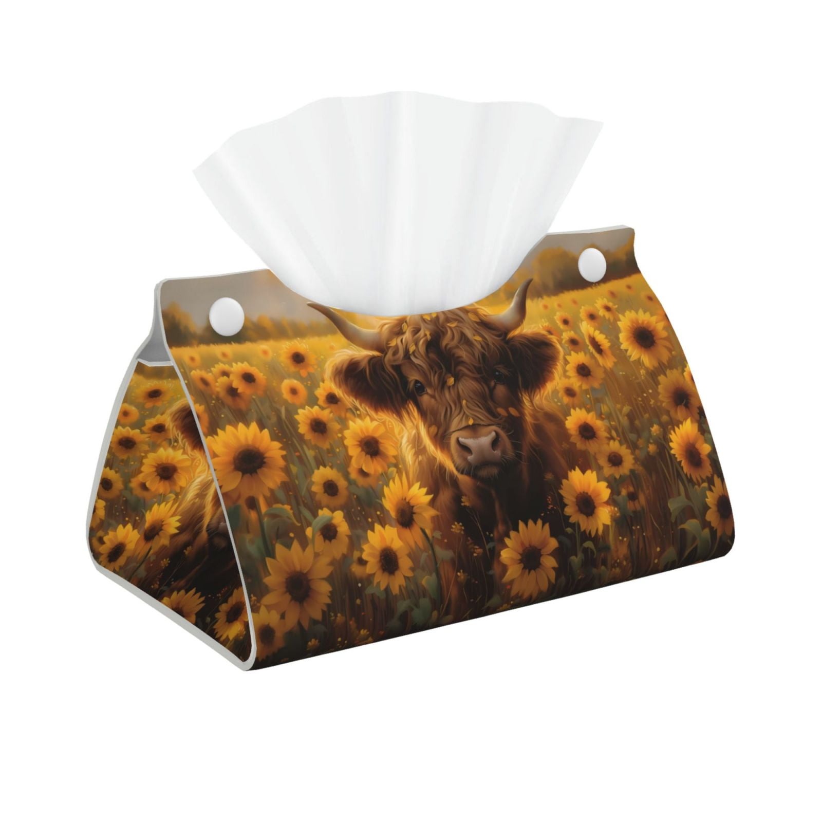 Pofeuu Cute Cow Sunflower Field Print Tissue Box Cover, Modern ...