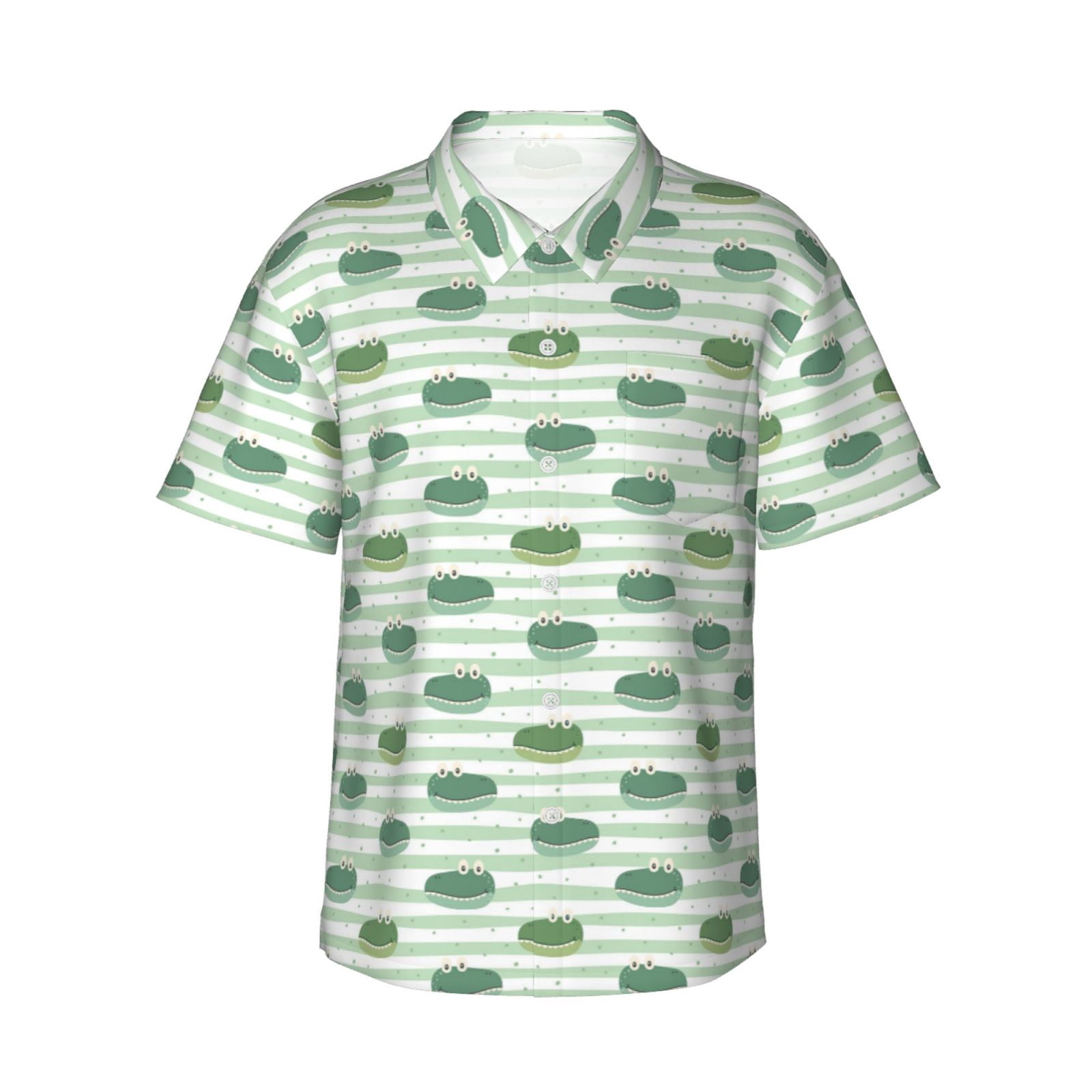 Pofeuu Cute Crocodile Print Hawaiian Shirt for Men Sleeves Casual ...
