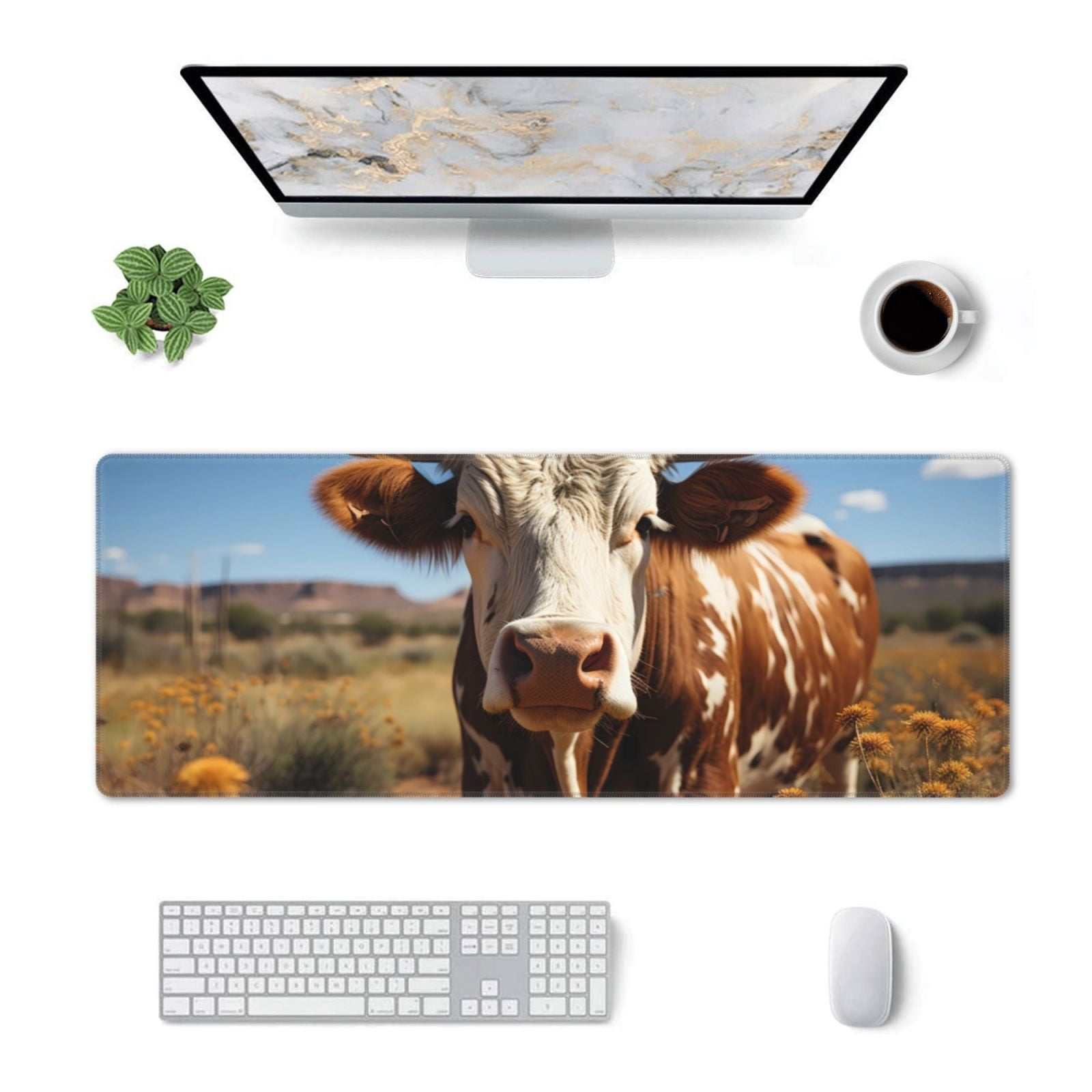 Pofeuu Cute Daisy Cow Print Desk Mat for Keyboard and Mouse，Computer ...
