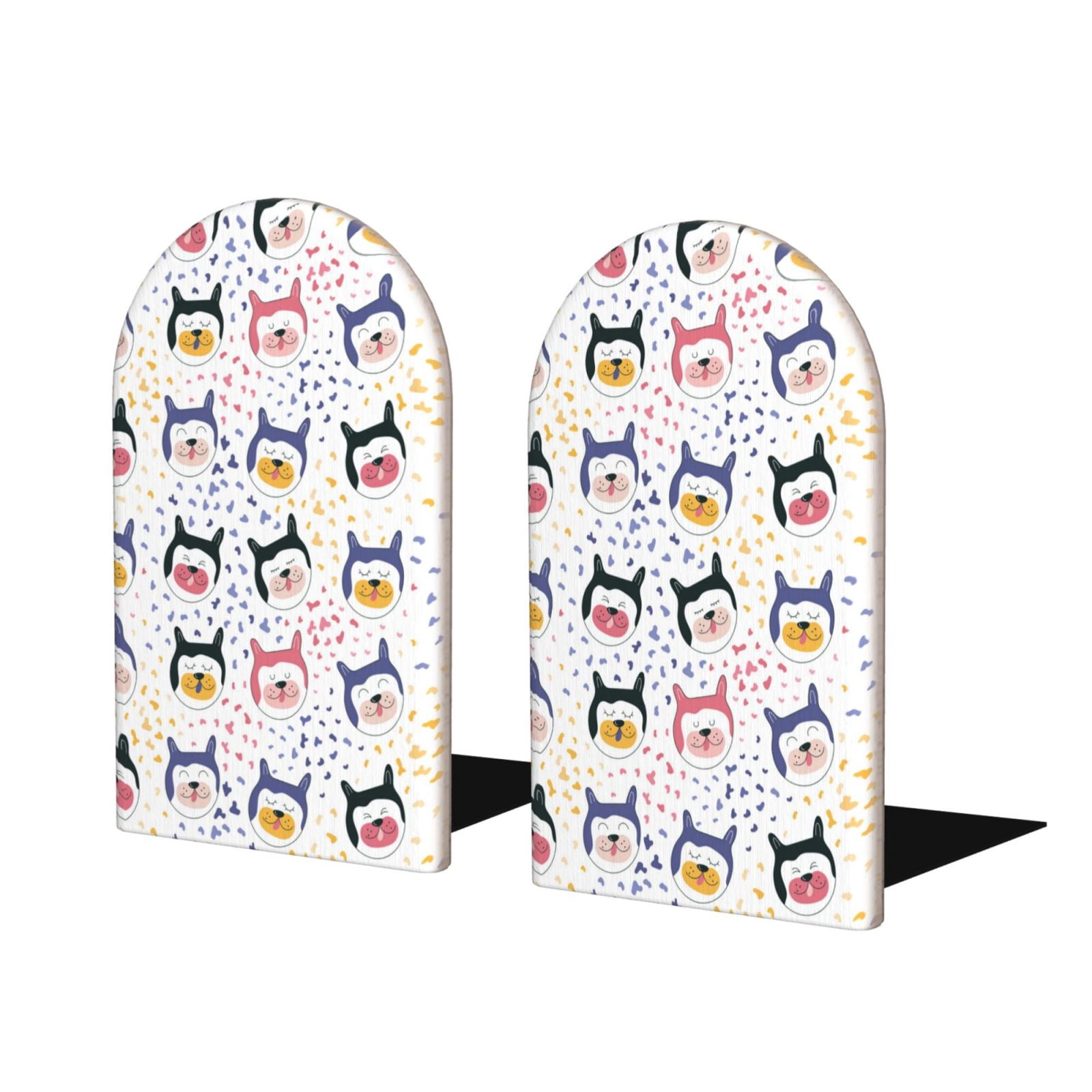 Pofeuu Cute Dog Print Large Bookend Hold Heavy Books- Wood Bookends for ...