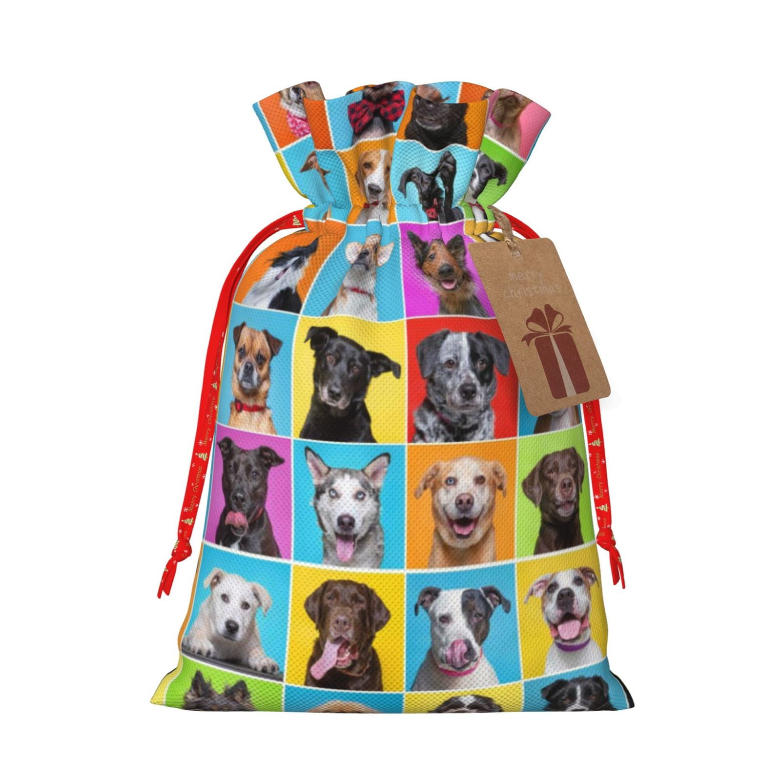 Pofeuu Cute Dogs Collage Print Burlap Bags with Drawstrings Drawstring ...