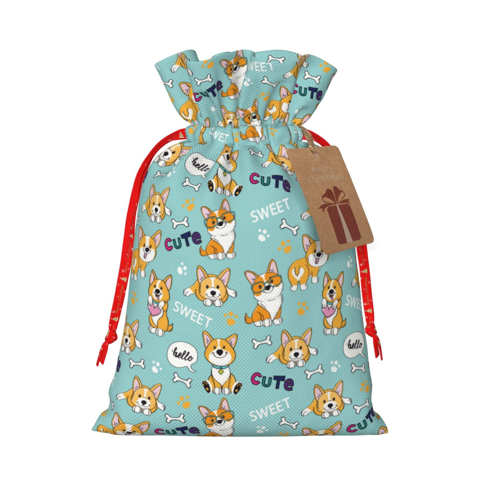 Pofeuu Cute Dogs Corgi Print Burlap Bags with Drawstrings Drawstring ...