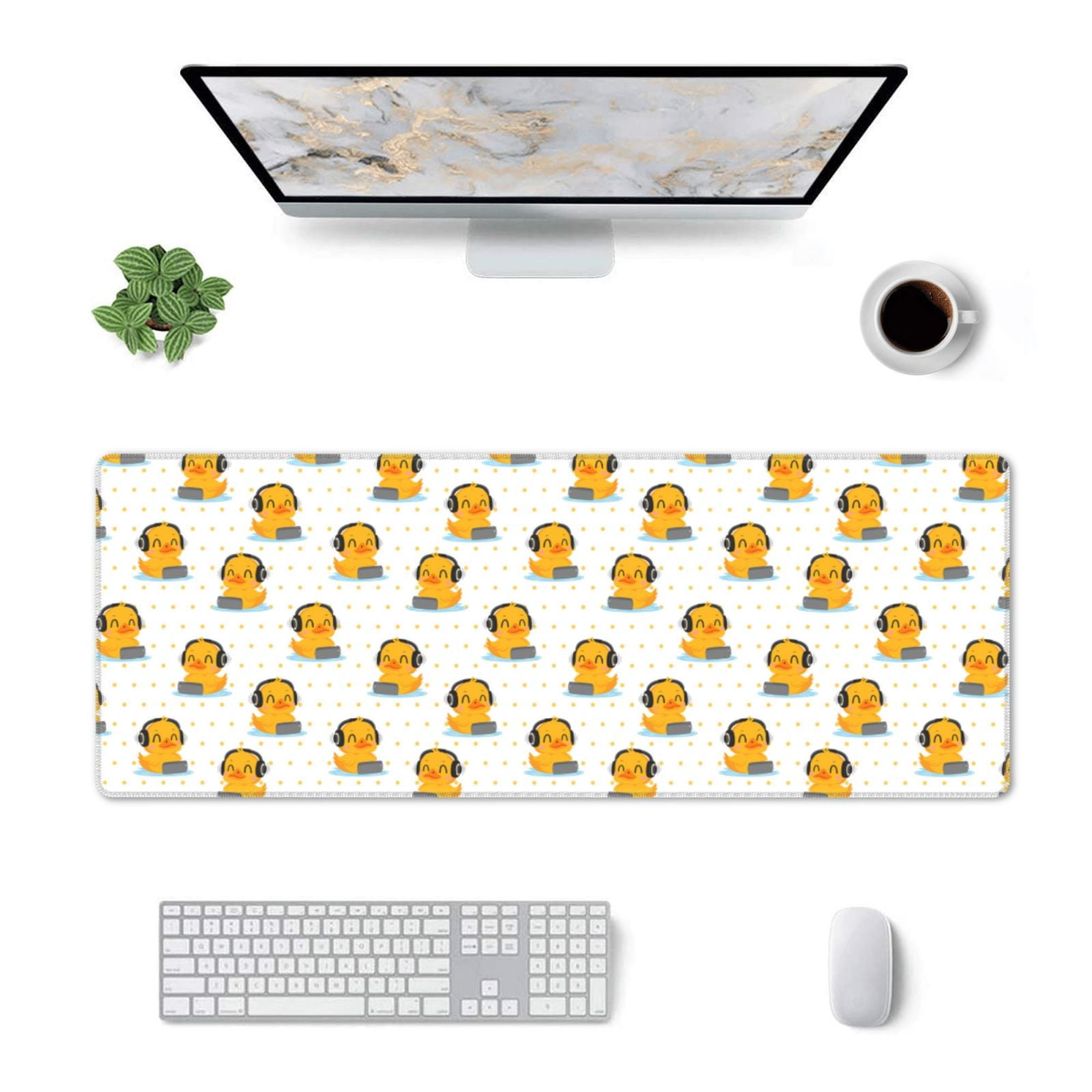 Pofeuu Cute Duck With Headphone Print Desk Mat for Keyboard and Mouse ...