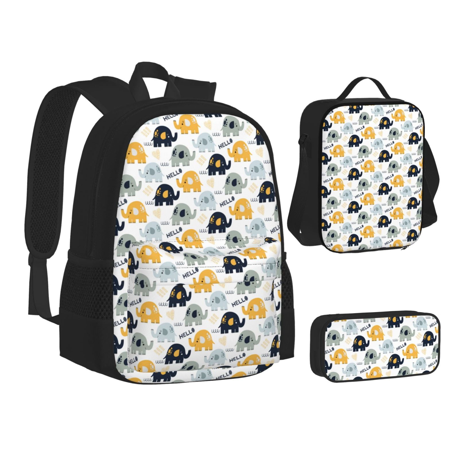 Pofeuu Cute Elephant Print Backpack Travel Backpacks With Lunch Bag ...
