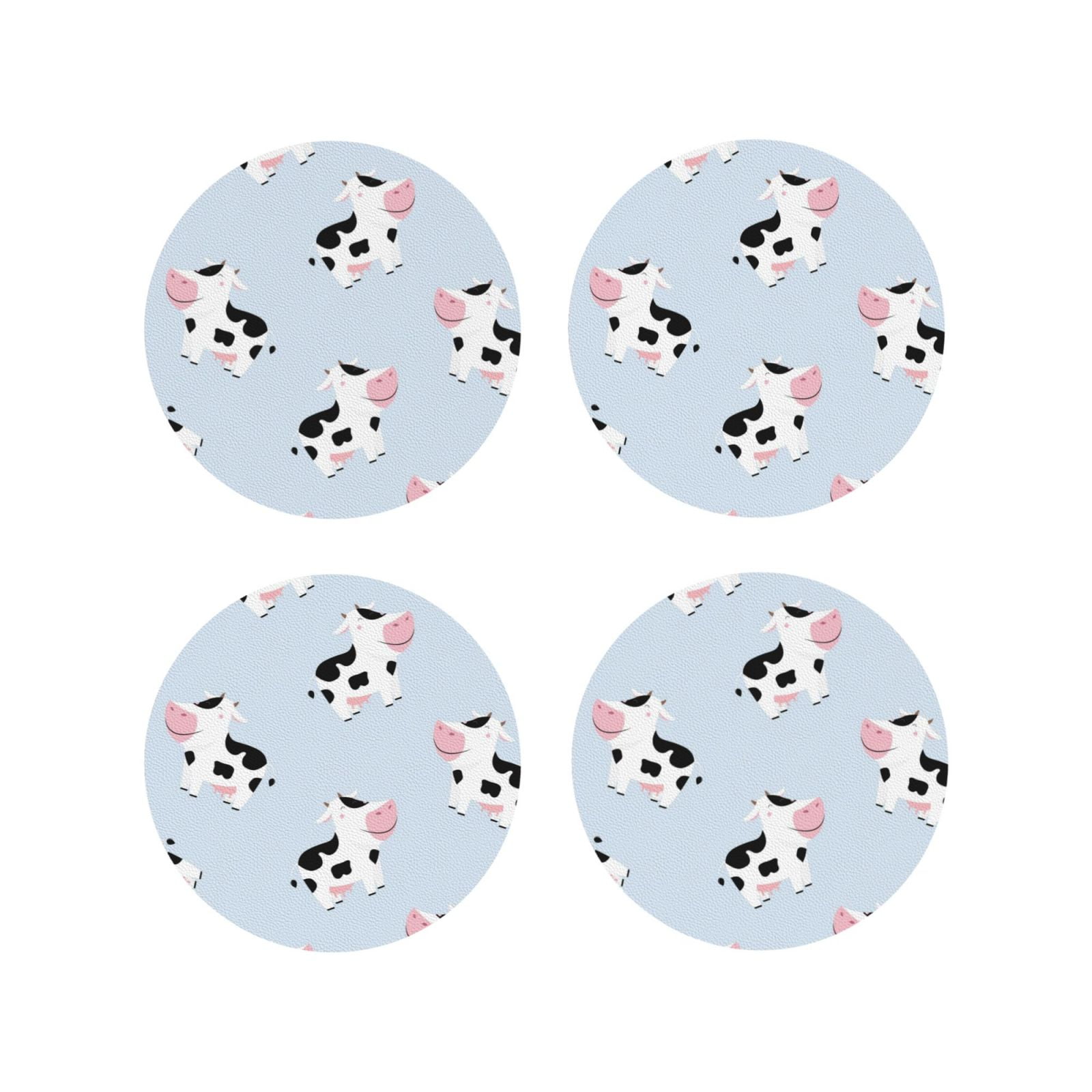 Pofeuu Cute Farm Cow Print Coasters for Drinks, 4Pack PU Leather ...
