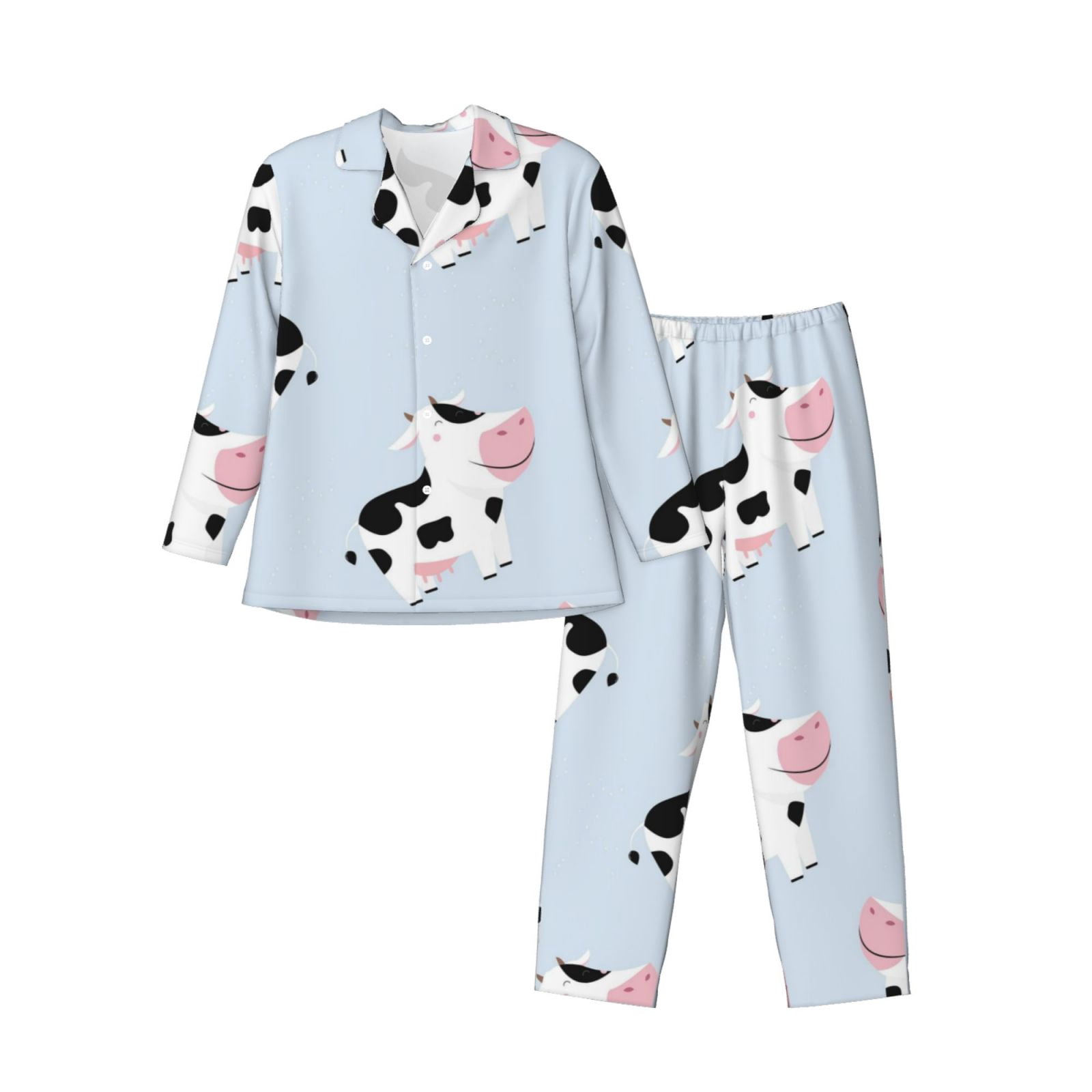 Pofeuu Cute Farm Cow Print Men's Long Sleeve Pajama Set Pijamas Para ...