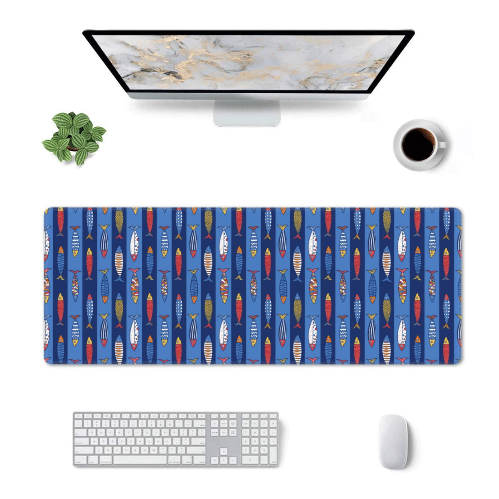 Pofeuu Cute Fish Print Desk Mat for Keyboard and Mouse，Computer Desk ...