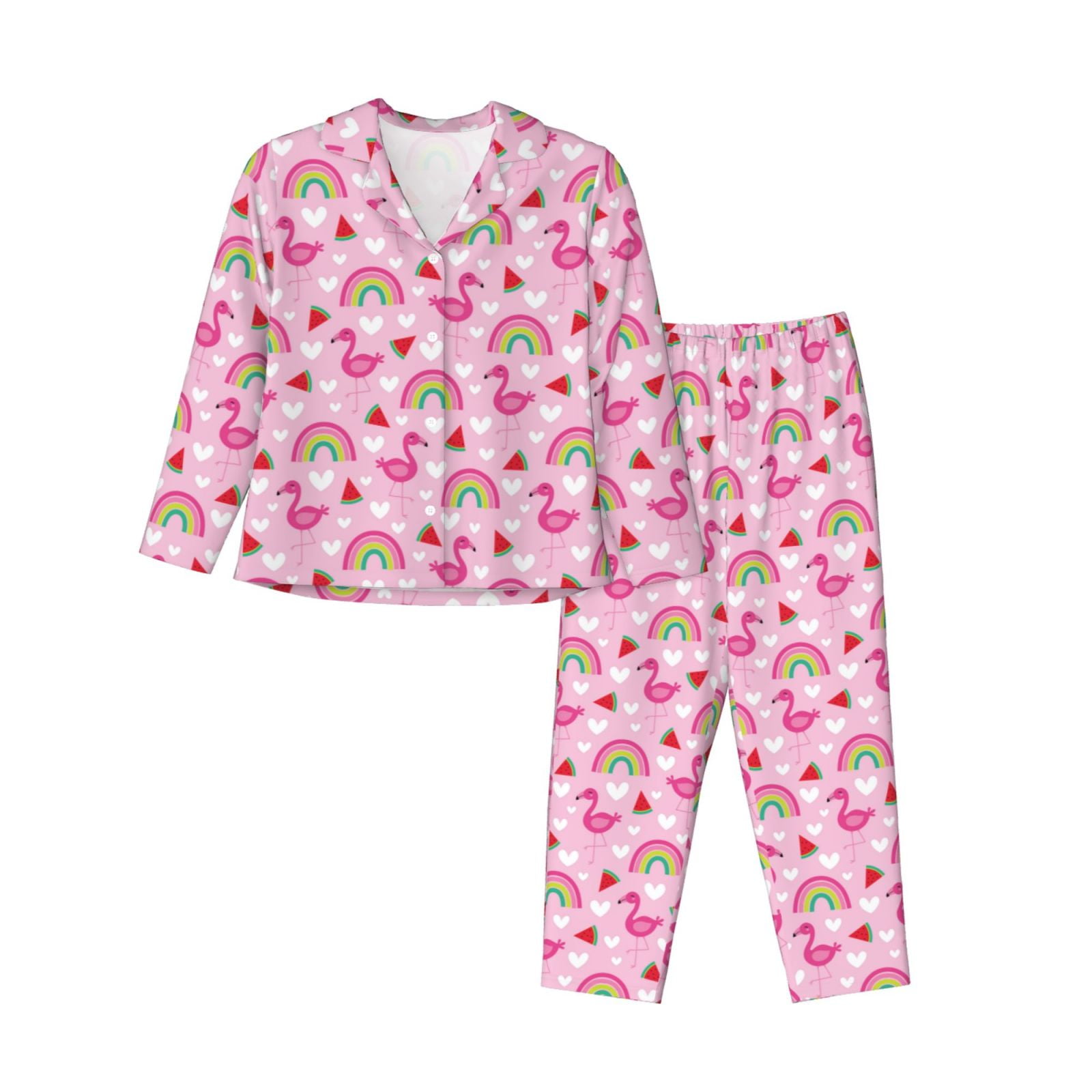 Pofeuu Cute Flamingo Print Womens Pajamas Set Long Sleeve Sleepwear ...