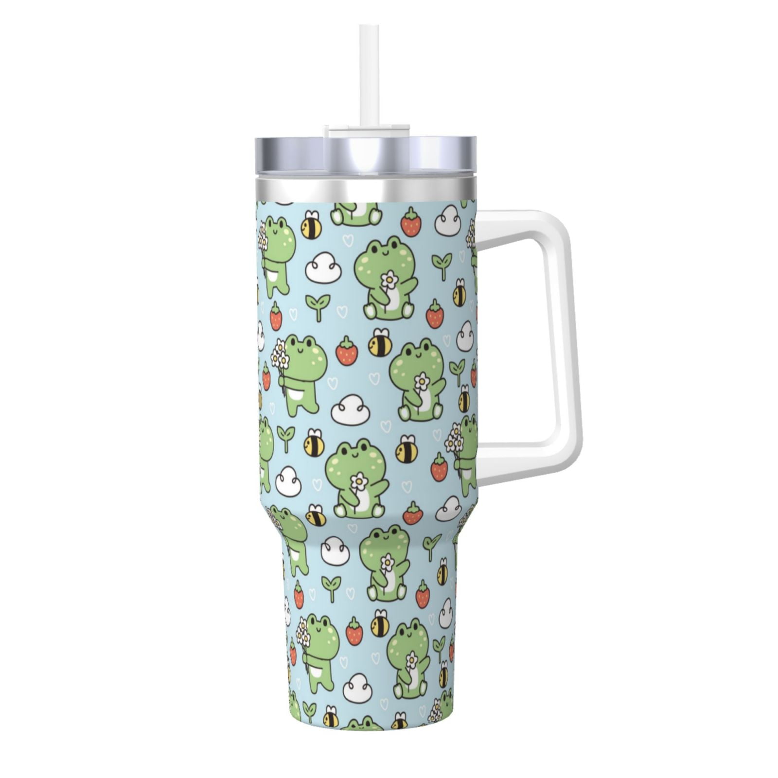 Pofeuu Cute Floral Frog Print 40oz Ice Bully With Handle And Straw ...