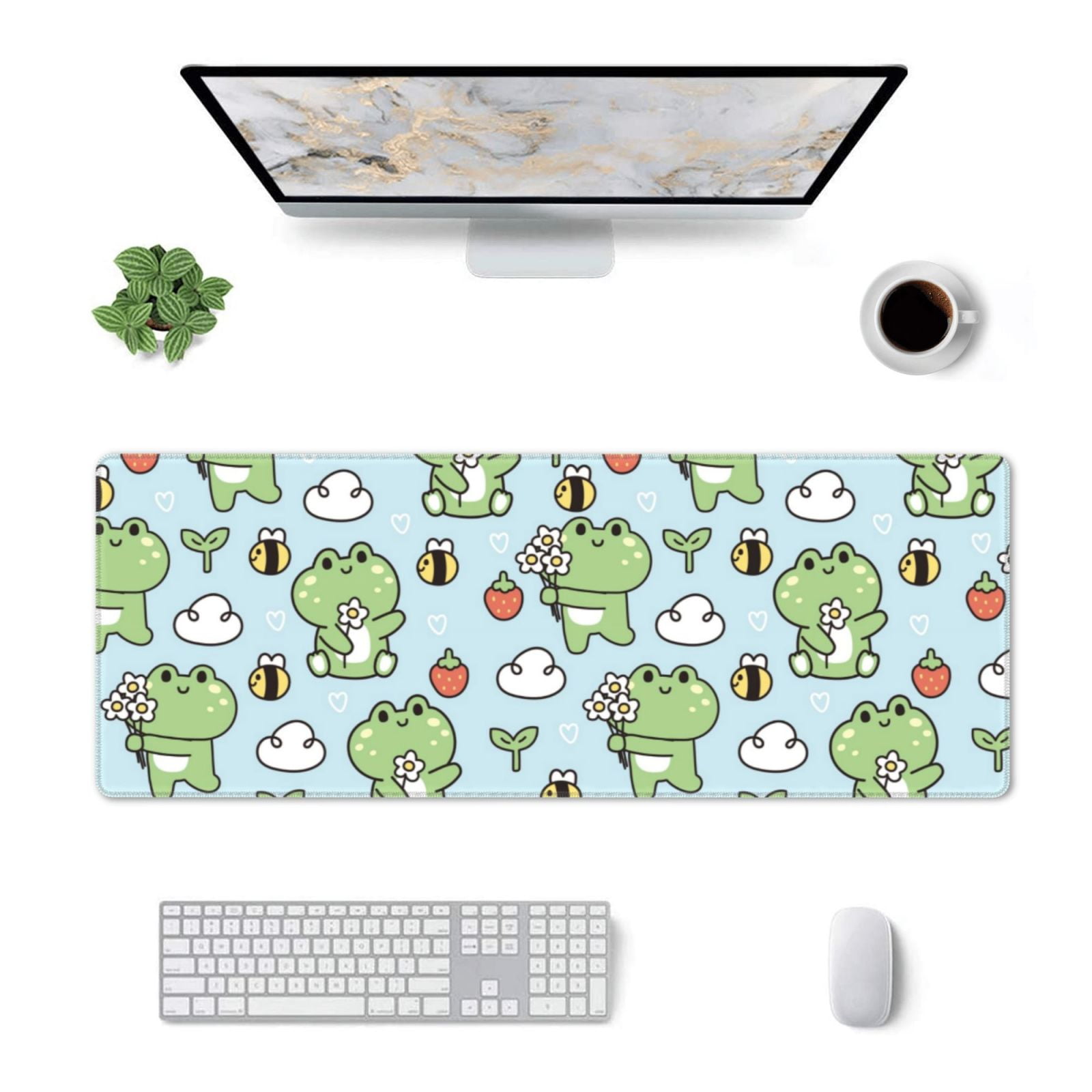 Pofeuu Cute Floral Frog Print Desk Mat for Keyboard and Mouse，Computer ...