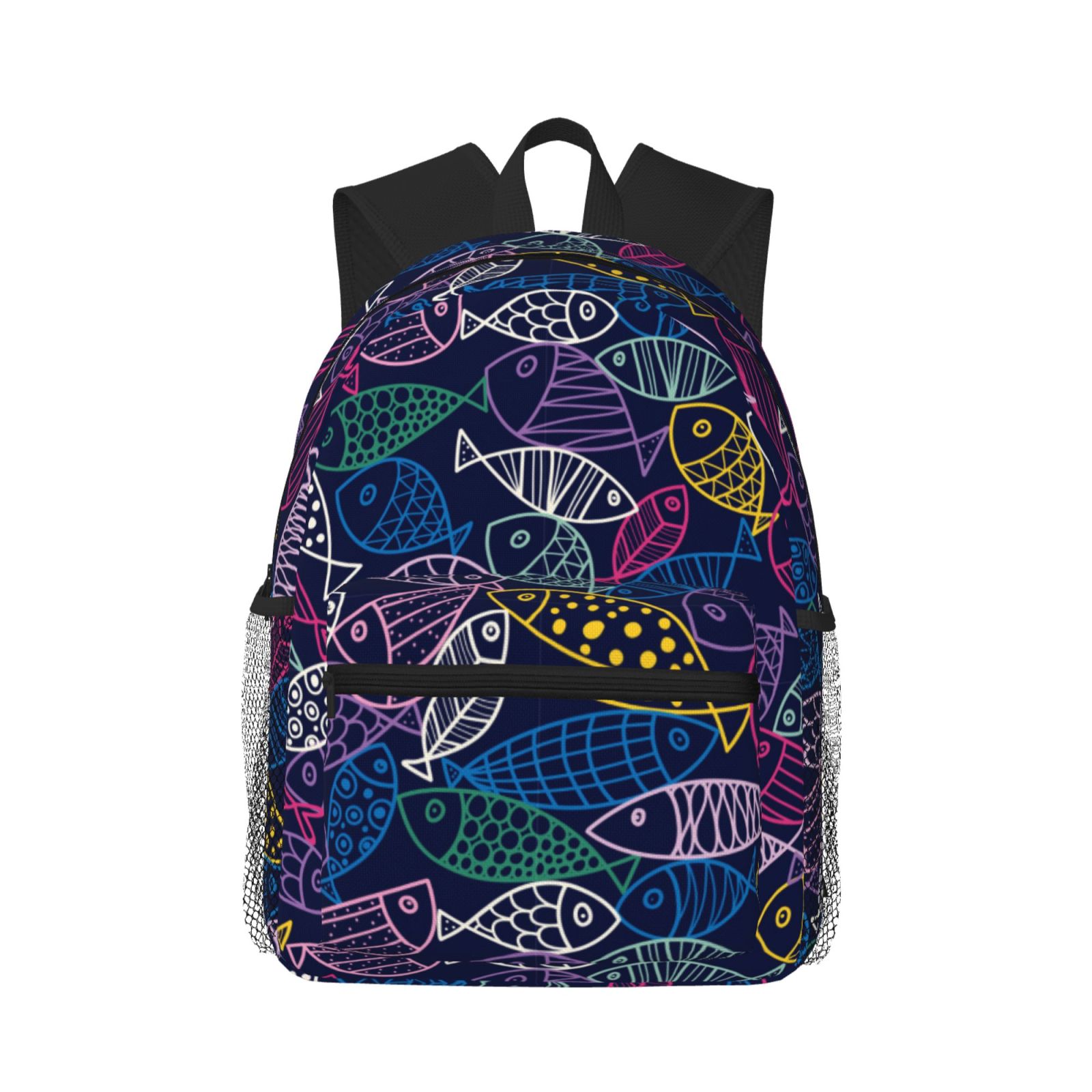 Pofeuu Cute Line Fish Print Laptop Backpack Travel Canvas Backpack for ...