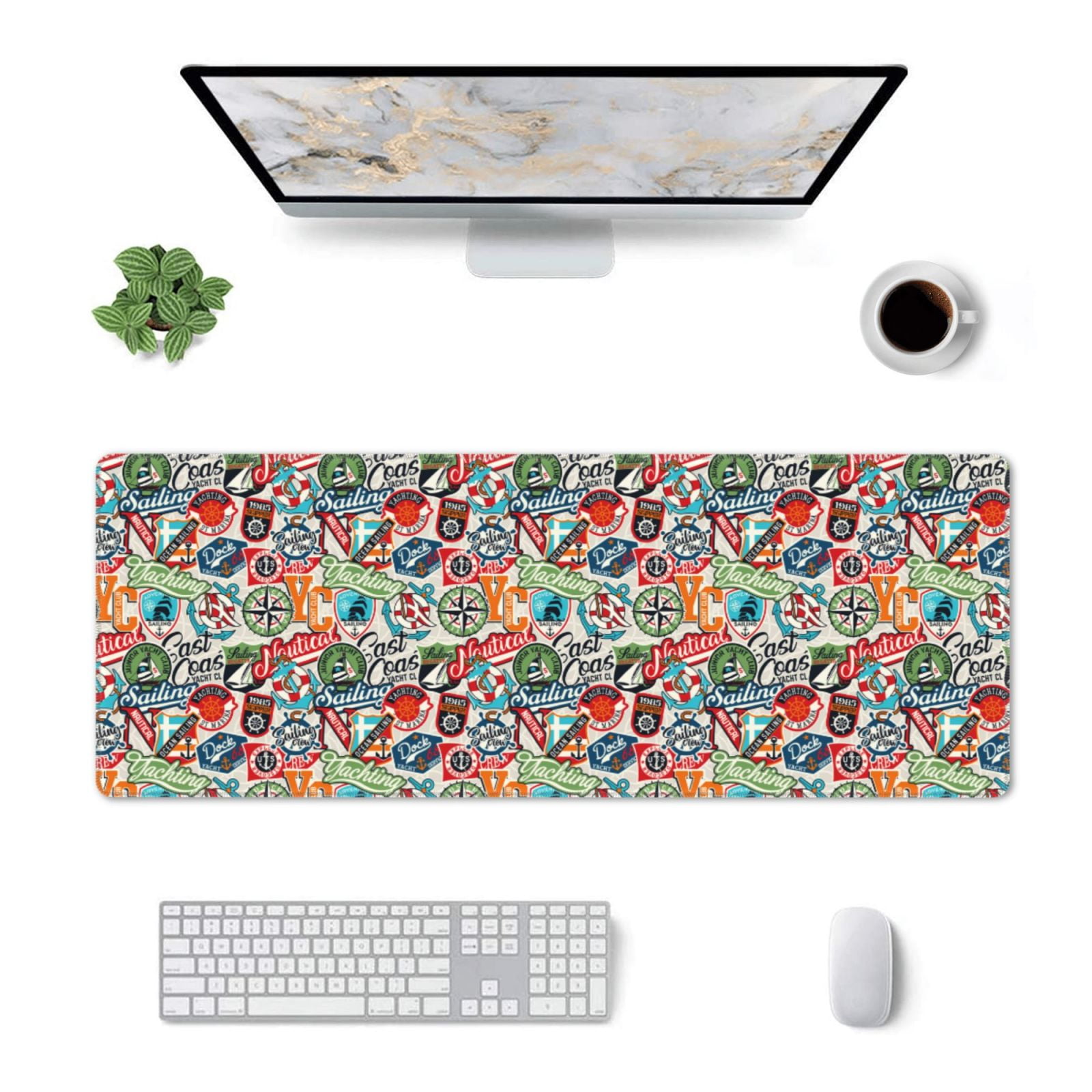 Pofeuu Cute Nautical Print Desk Mat for Keyboard and Mouse，Computer ...