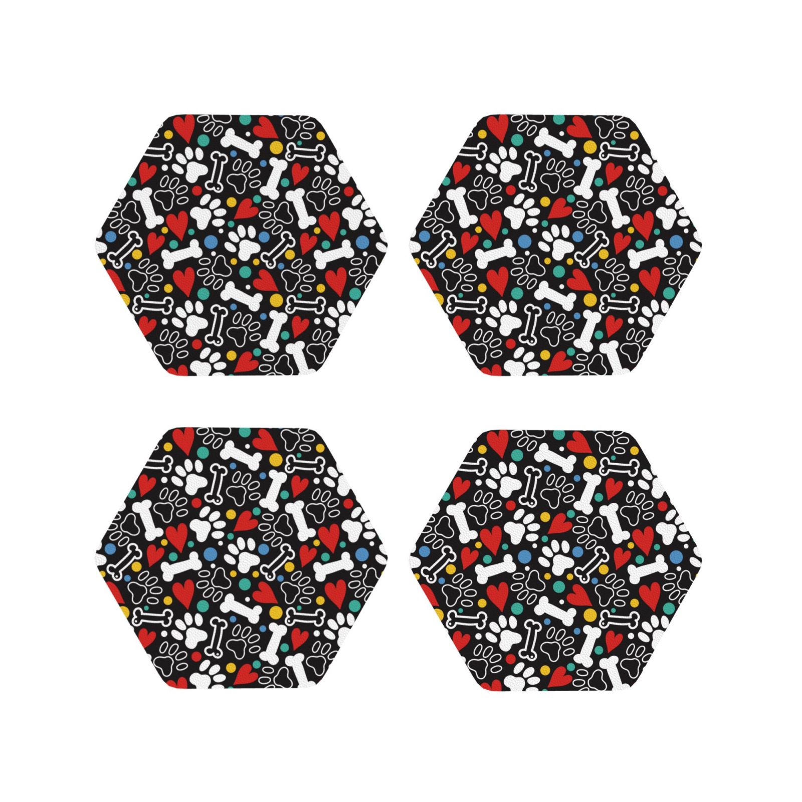 Pofeuu Cute Puppy Footprints Print Coasters for Drinks, 4Pack PU ...