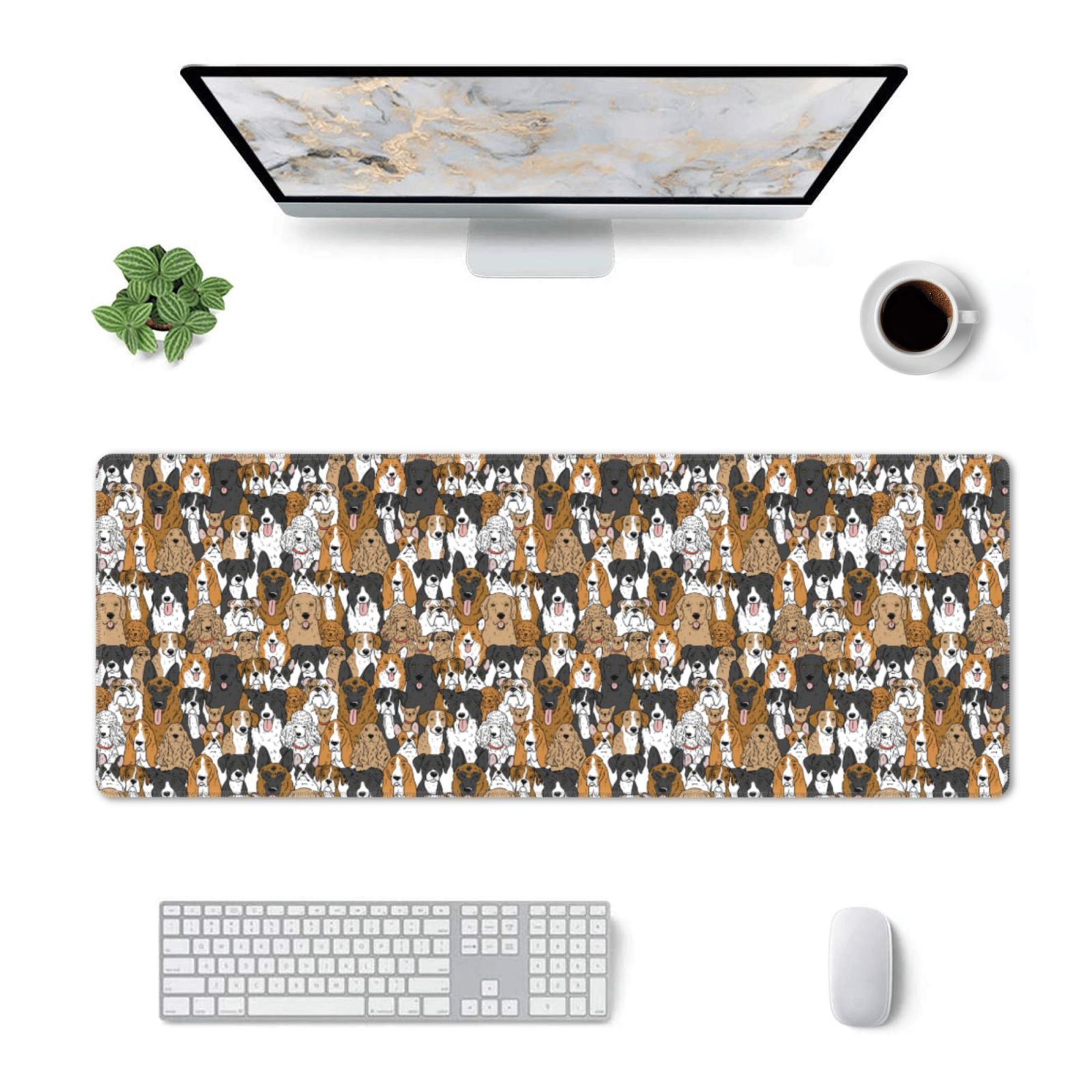 Pofeuu Cute Puppy Print Desk Mat for Keyboard and Mouse，Computer Desk ...