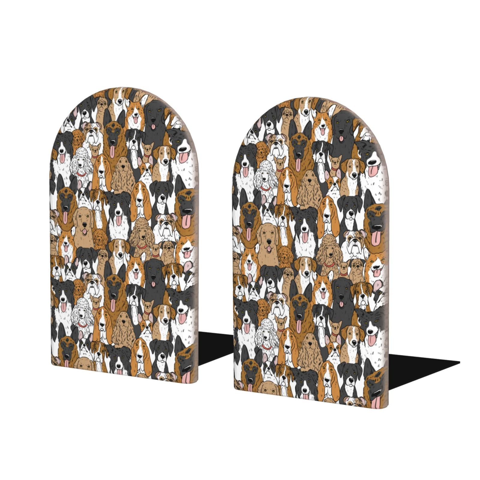 Pofeuu Cute Puppy Print Large Bookend Hold Heavy Books- Wood Bookends ...