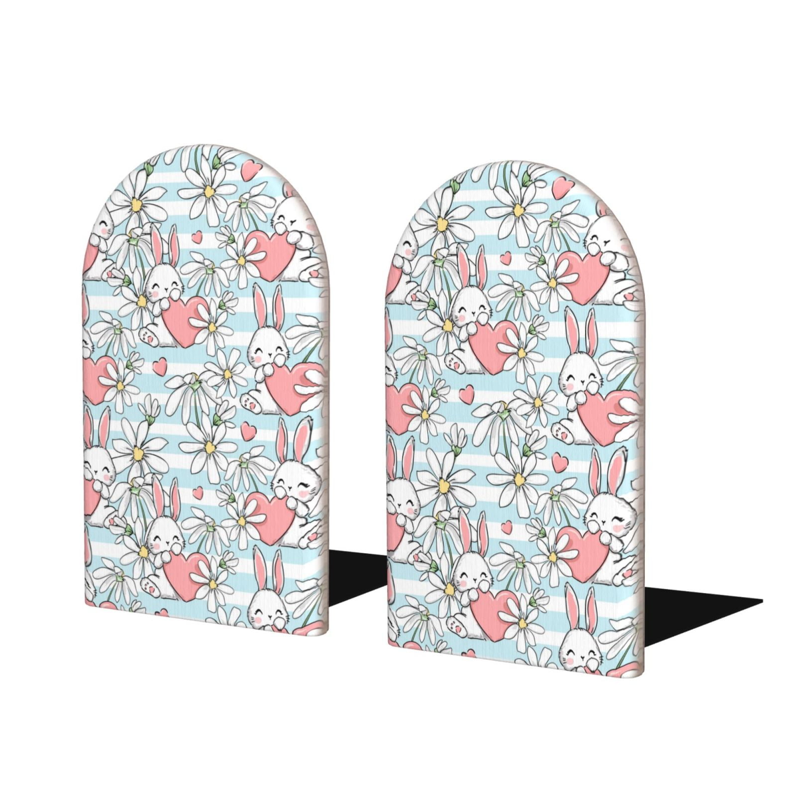 Pofeuu Cute Rabbit And Heart Print Large Bookend Hold Heavy Books- Wood ...