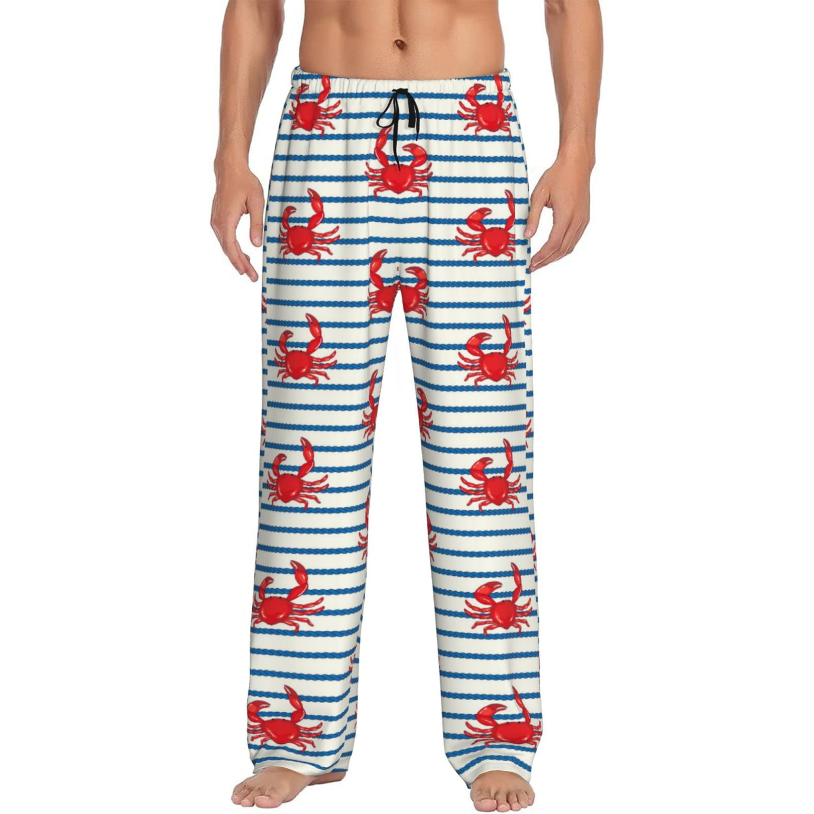 Pofeuu Cute Red Crabs With Nautical Print Men's Pajama Pants, Soft ...