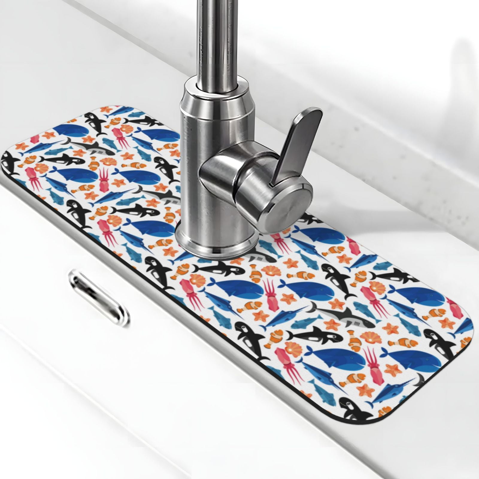 Pofeuu Cute Sea Animals Print Splash Guard for Sink Faucet Sink Gadgets ...