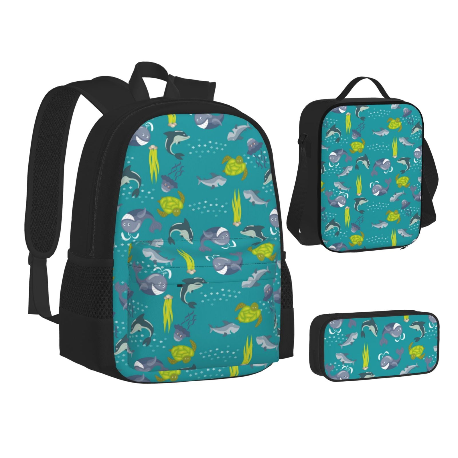 Pofeuu Cute Shark Turtle Print Backpack Travel Backpacks With Lunch Bag ...
