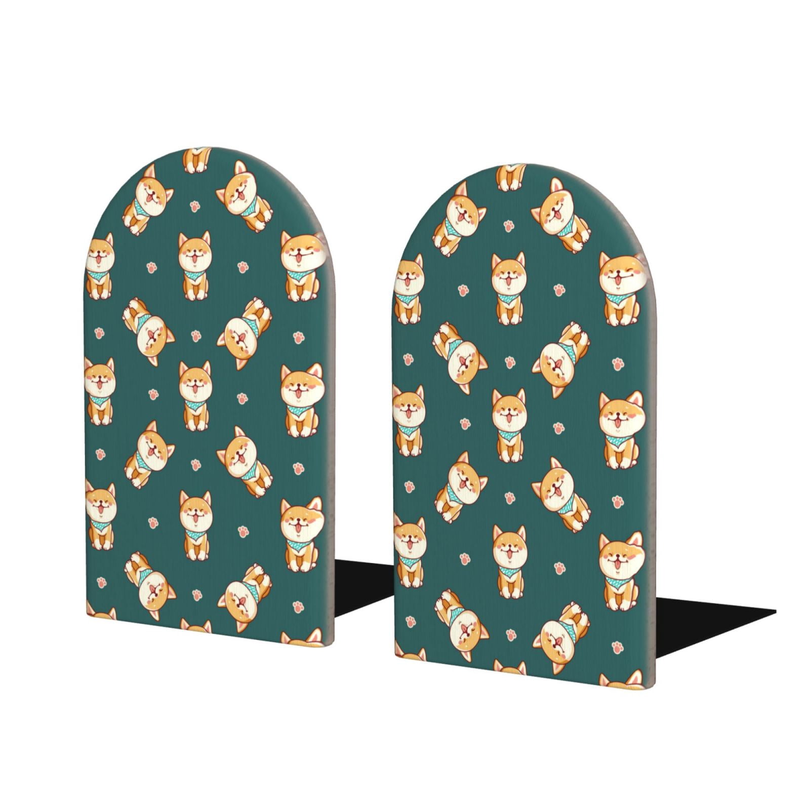 Pofeuu Cute Shiba Print Large Bookend Hold Heavy Books- Wood Bookends ...