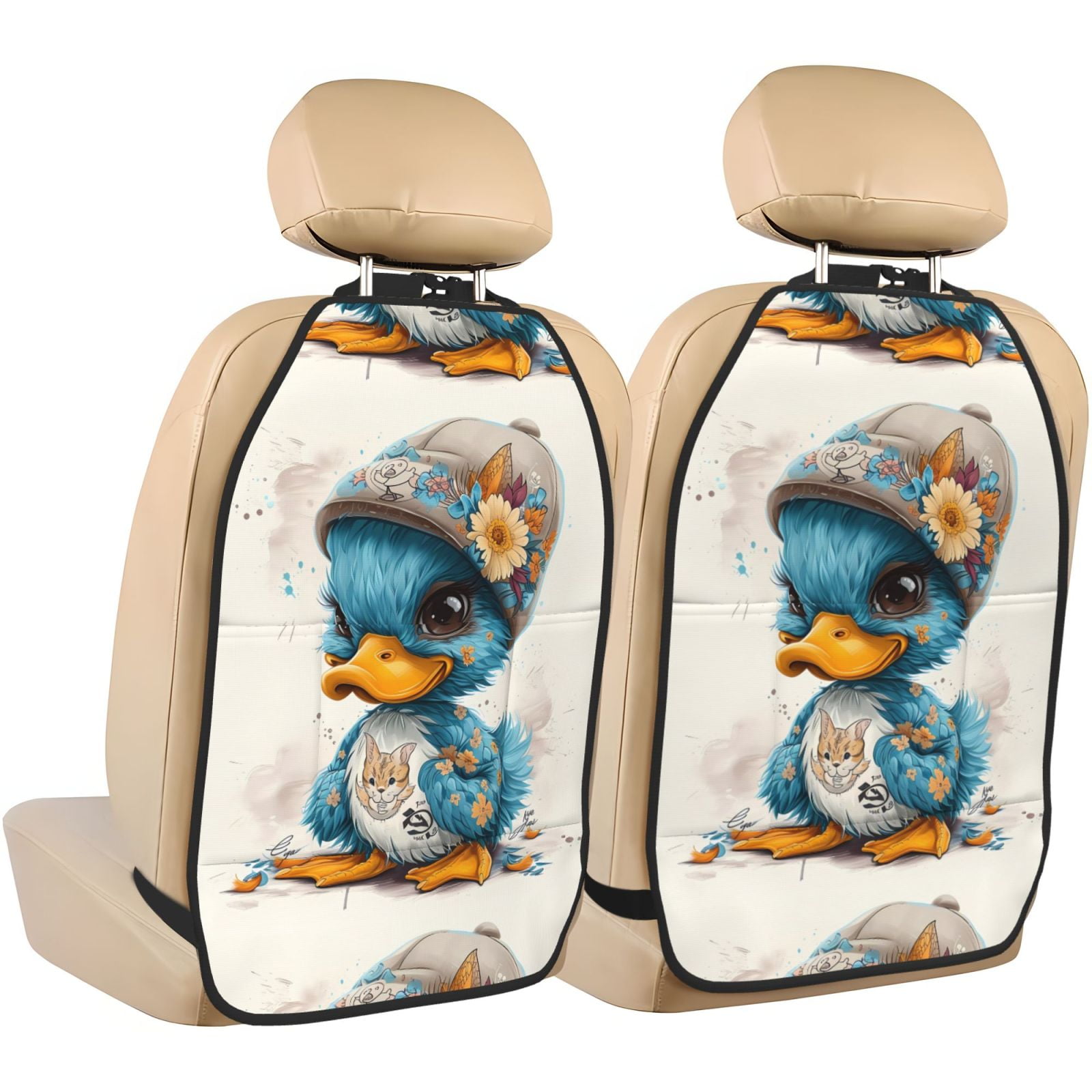 Pofeuu Cute Sunflower Blue Duck Print 2 Pack PU Leather Kick Mat Back ...