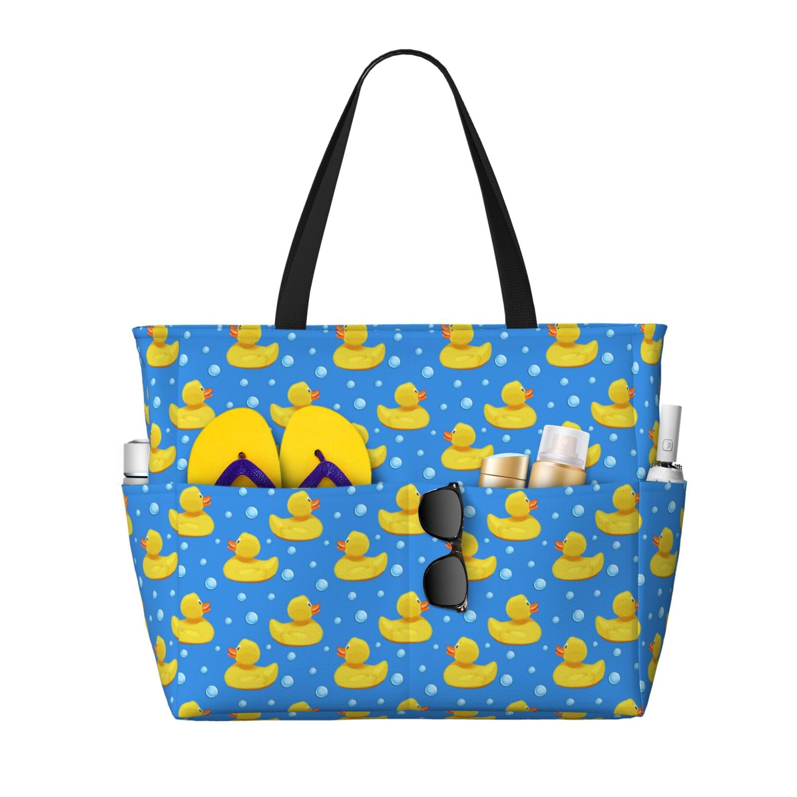 Pofeuu Cute Yellow Rubber Ducks Print Beach Bag,Waterproof Sandproof ...