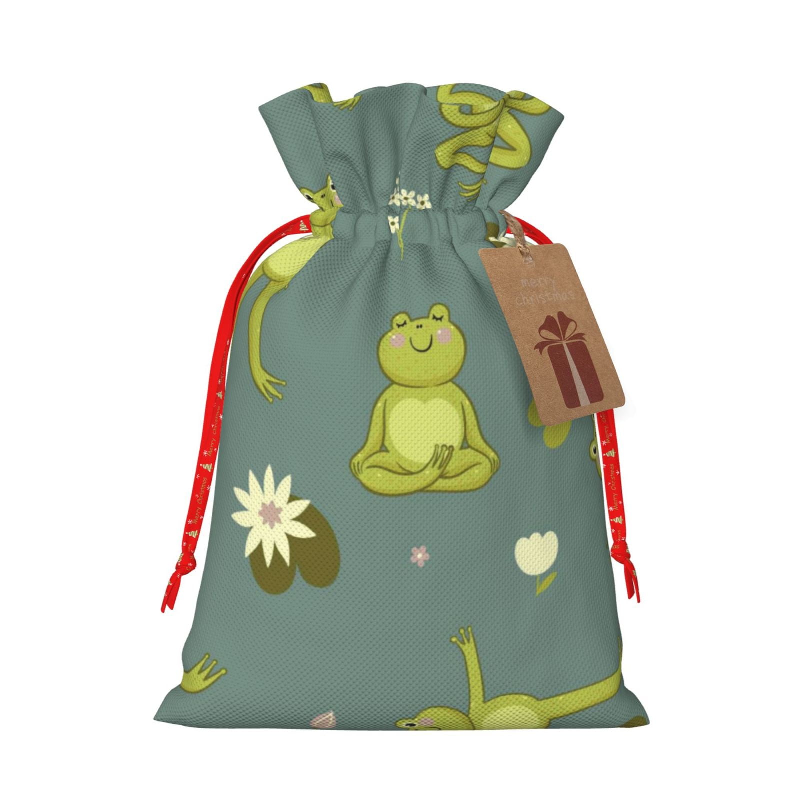 Pofeuu Cute Yoga Frogs Print Burlap Bags with Drawstrings Drawstring ...
