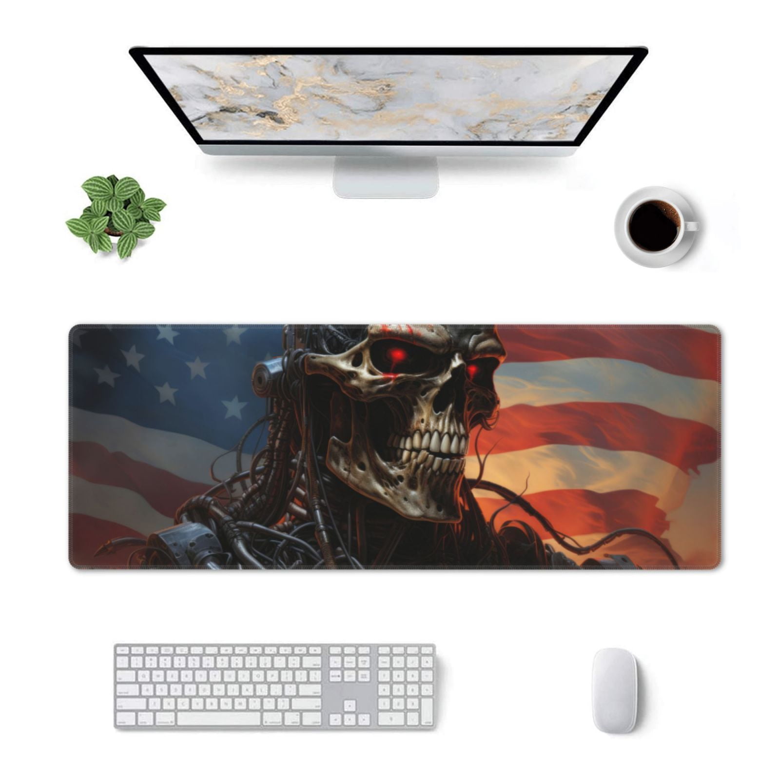 Pofeuu Cyberpunk Skull American Flag Print Desk Mat for Keyboard and ...