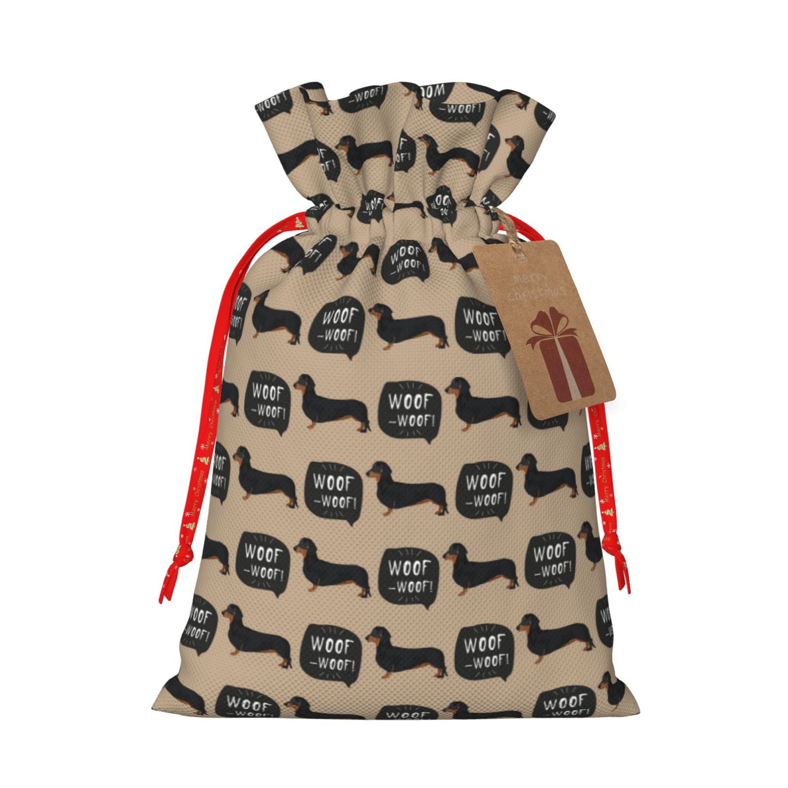 Pofeuu Dachshund Dog Woof Print Burlap Bags with Drawstrings Drawstring ...