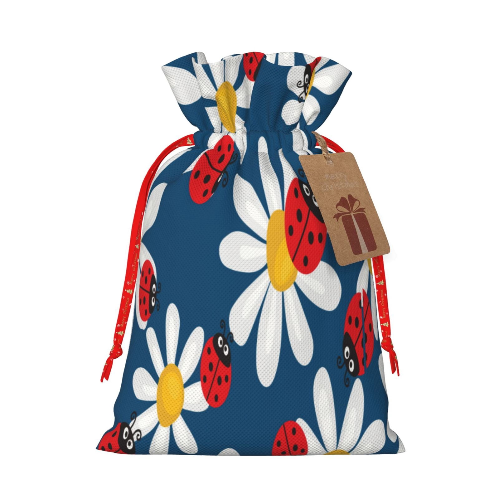 Pofeuu Daisies With Ladybugs Print Burlap Bags with Drawstrings ...