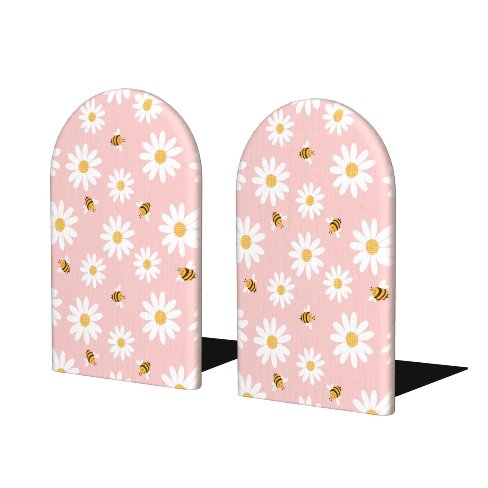 Pofeuu Daisy And Bee Print Large Bookend Hold Heavy Books- Wood ...