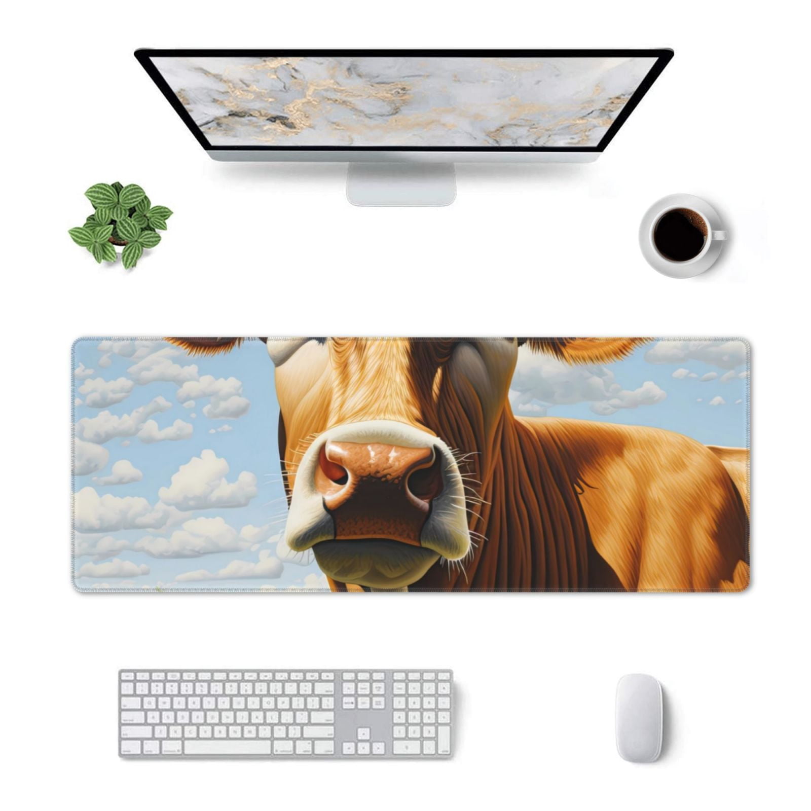 Pofeuu Daisy Flower Field Cow Print Desk Mat for Keyboard and Mouse ...