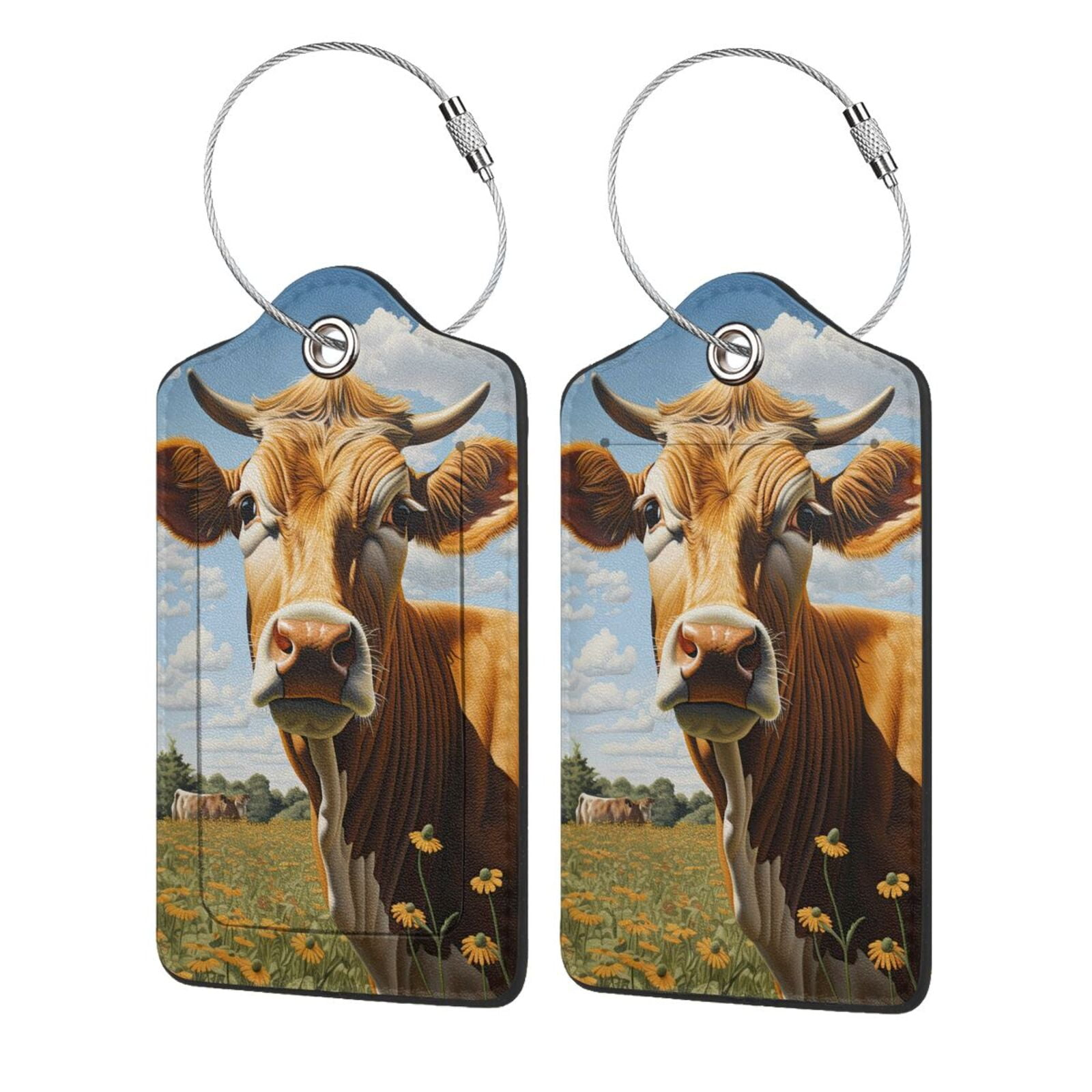 Pofeuu Daisy Flower Field Cow Print Luggage Tags, Privacy Cover ID ...