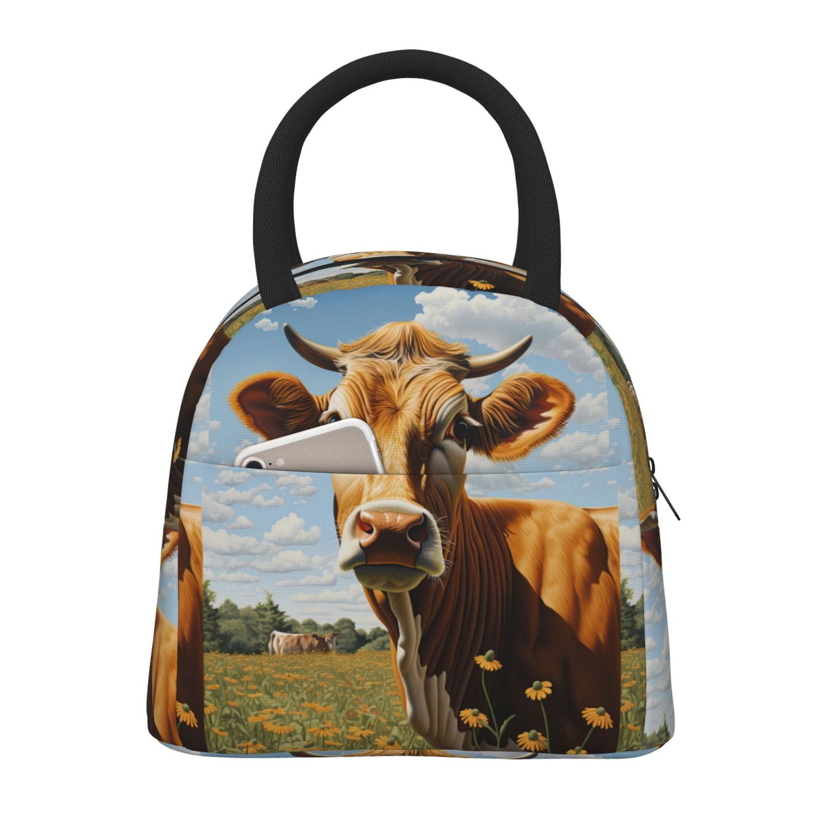 Pofeuu Daisy Flower Field Cow Print Lunch Bag for Adult Insulated Lunch ...