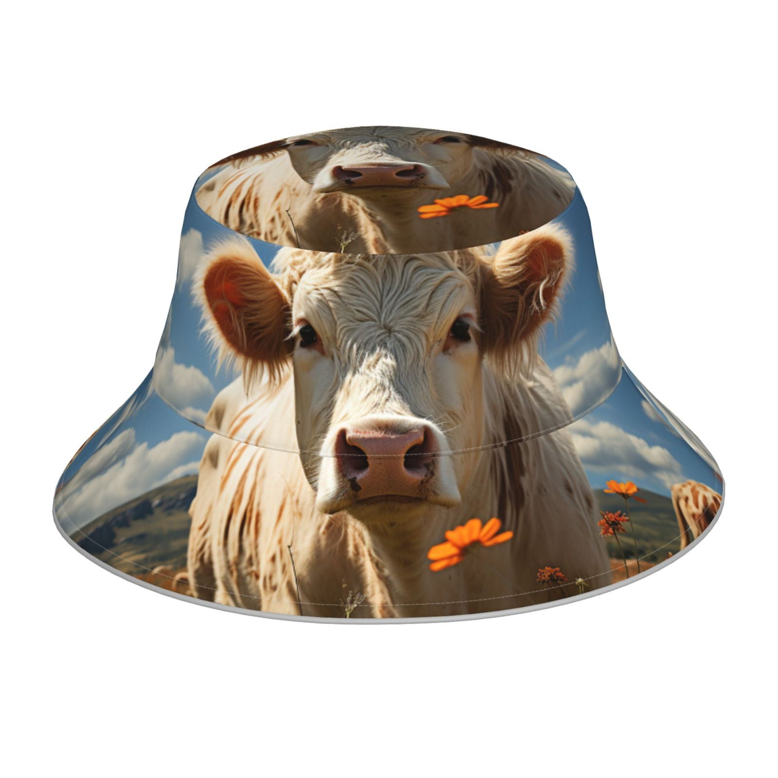 Pofeuu Daisy Meadow Cow Print Bucket Hat for Women Men Reflective ...