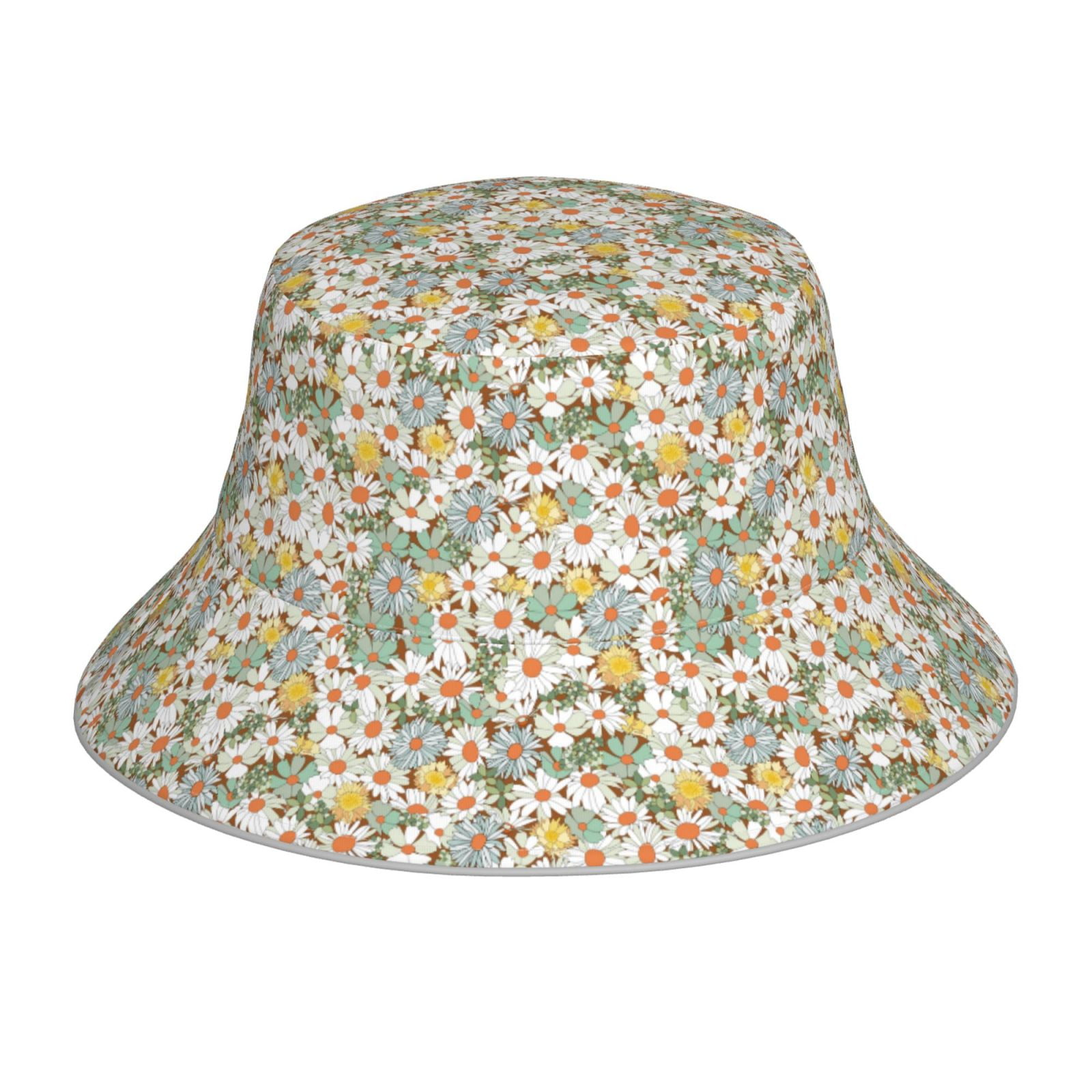 Pofeuu Daisy Print Bucket Hat for Women Men Reflective Bucket Hats ...