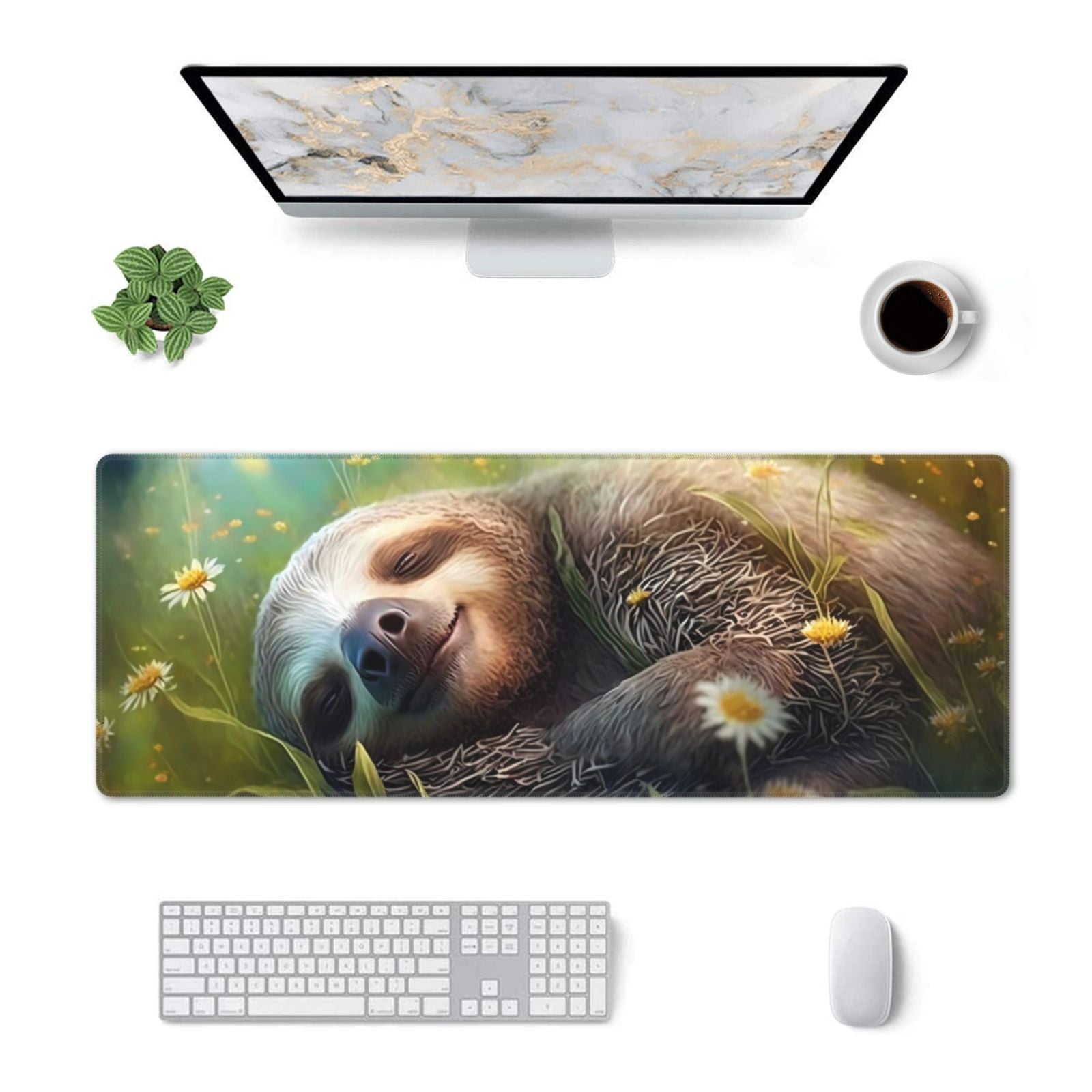 Pofeuu Daisy Sleeping Sloth Print Desk Mat for Keyboard and Mouse ...