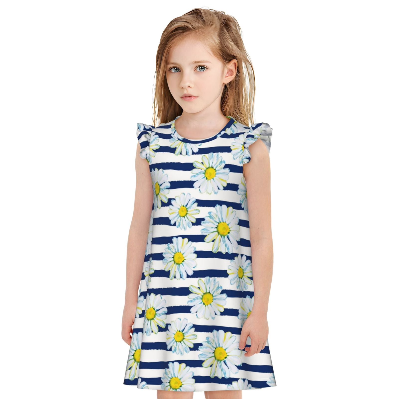Pofeuu Daisy Striped Nautical Print Girls Nightgowns, Nightgown ...