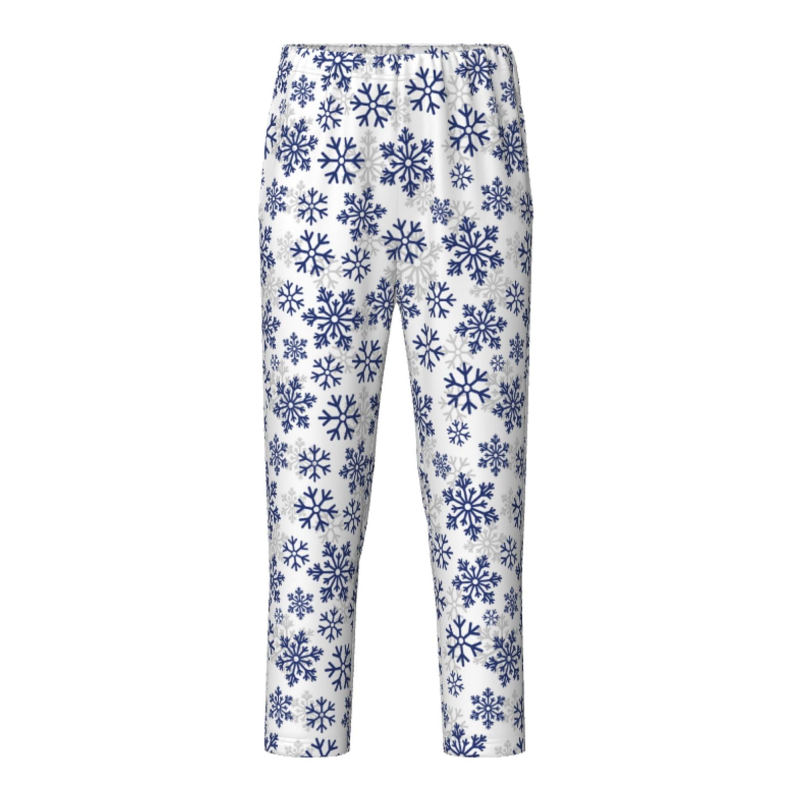 Pofeuu Dark Blue Snowflakes Print Teenagers' Pajama Pants, Soft Lounge ...