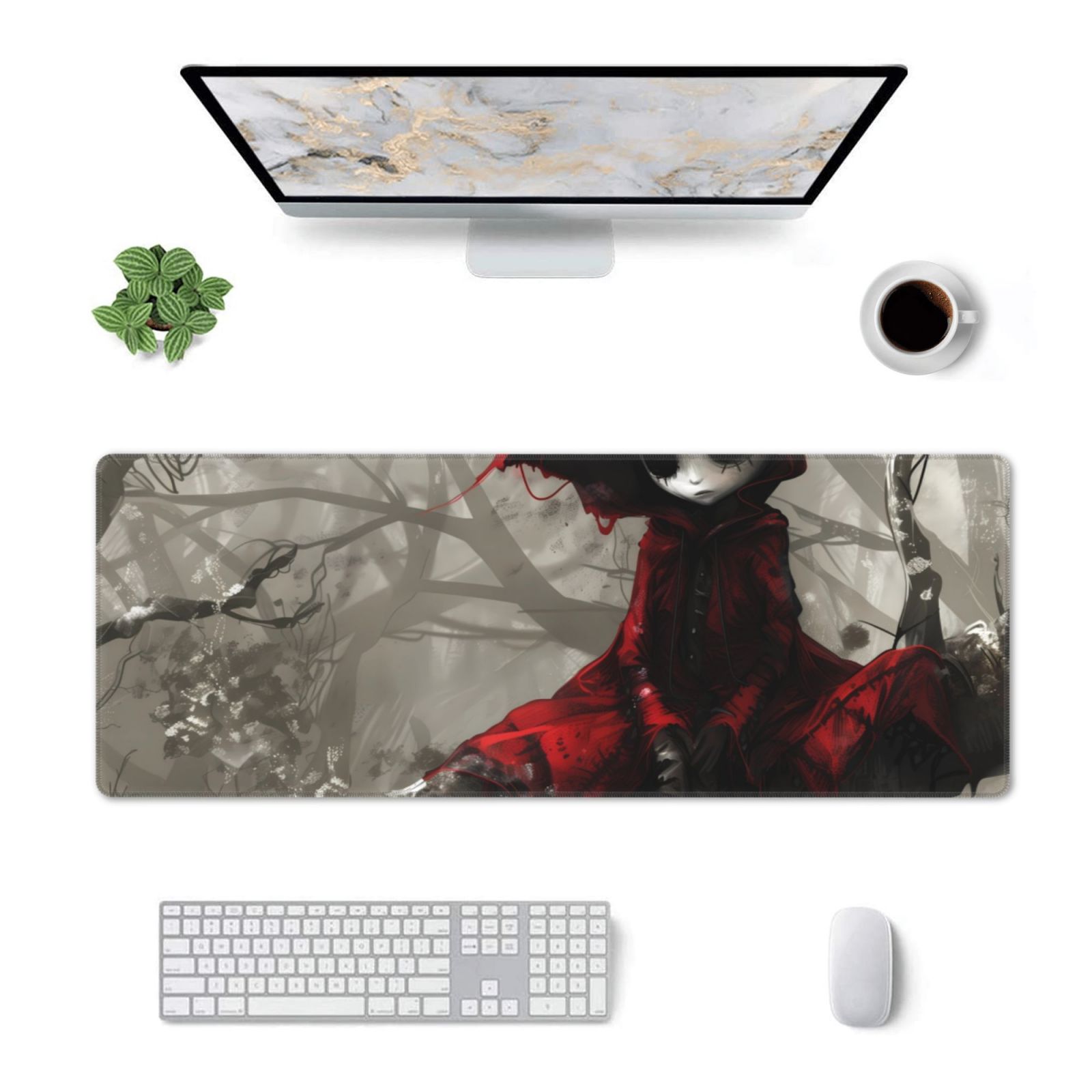 Pofeuu Dark Red Hooded Girl Print Desk Mat for Keyboard and Mouse ...