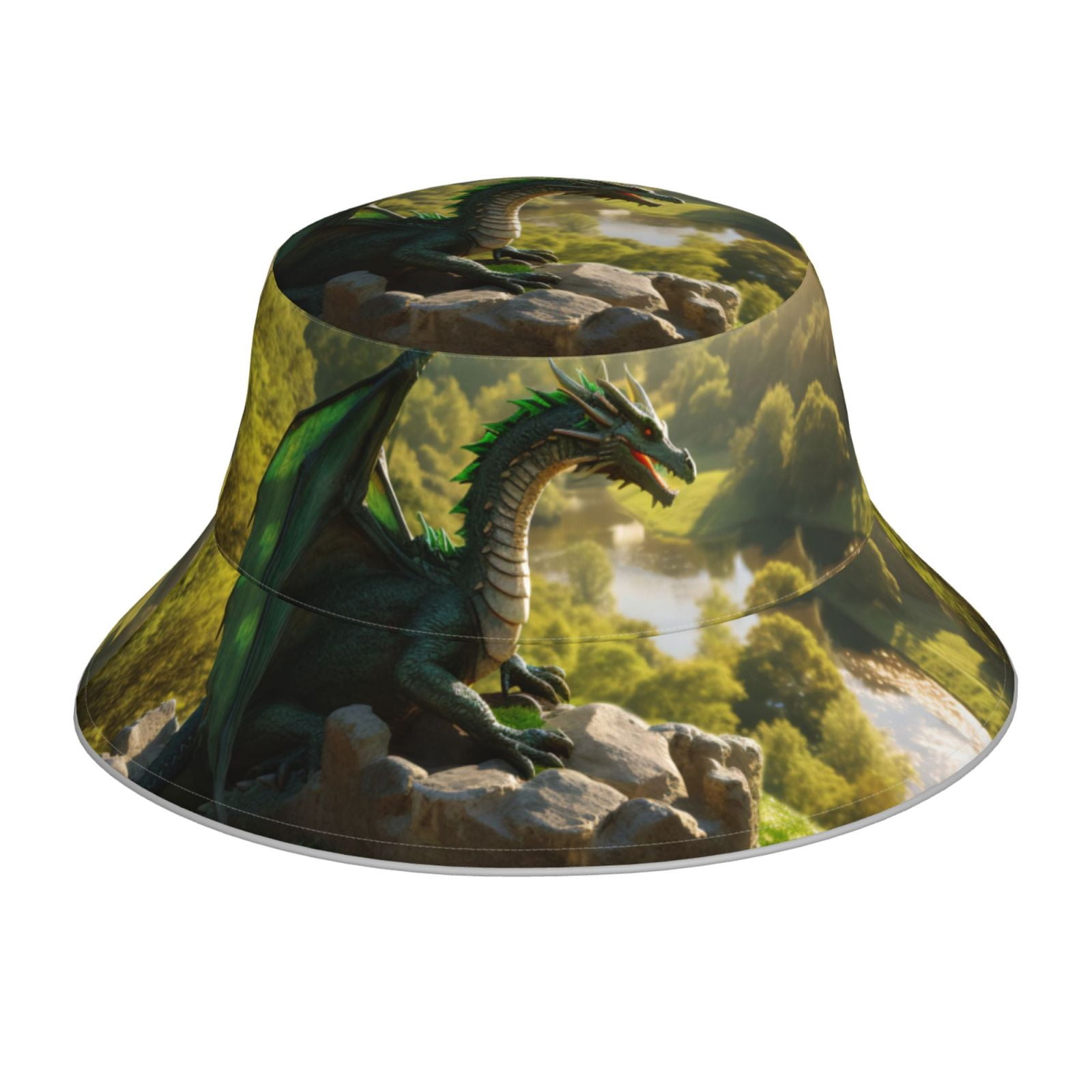 Pofeuu Deep Forest Stone Green Dragon Print Bucket Hat for Women Men ...