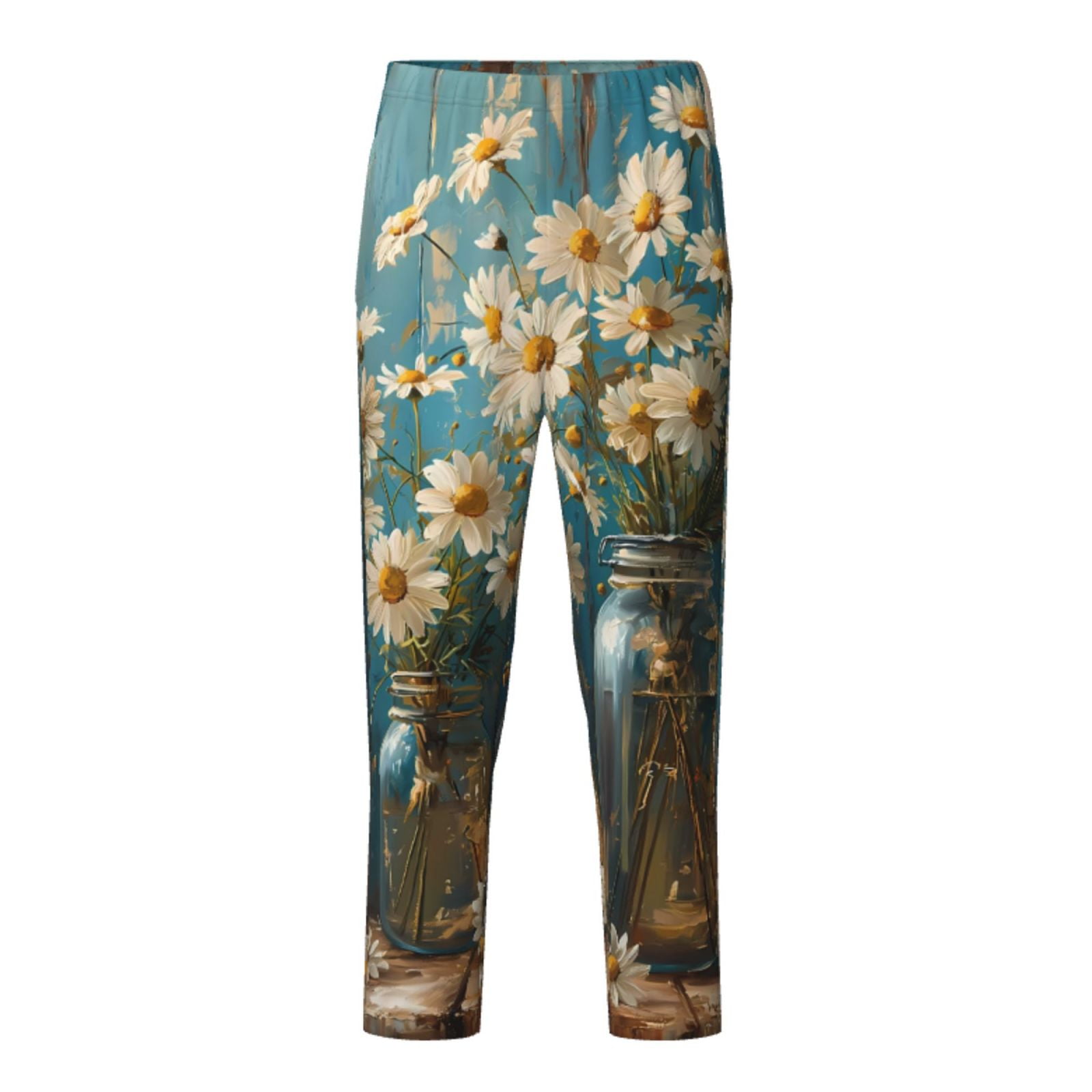 Pofeuu Delicate White Daisy Jars Print Teenagers' Pajama Pants, Soft ...