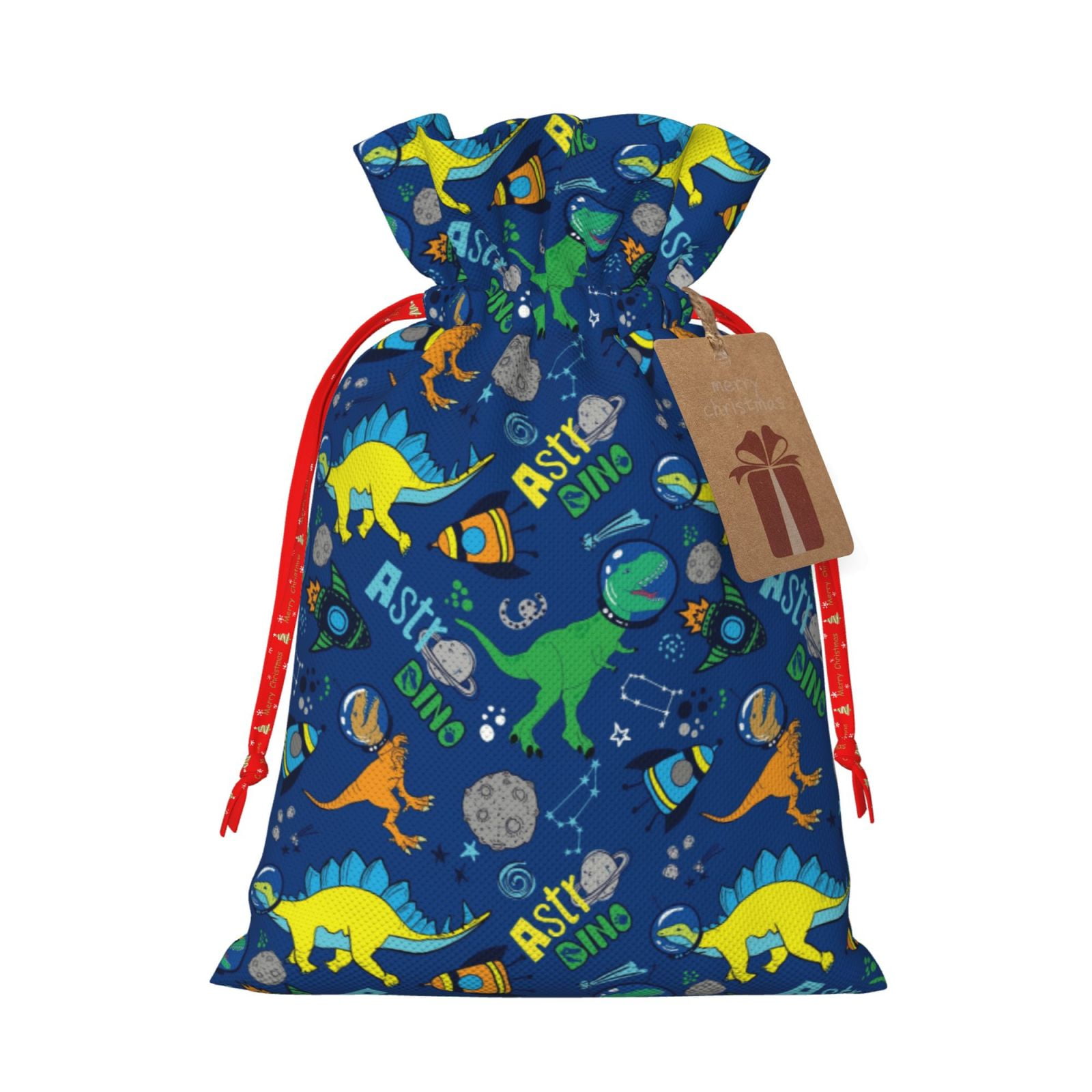 Pofeuu Dinosaur In Space Print Burlap Bags with Drawstrings Drawstring ...