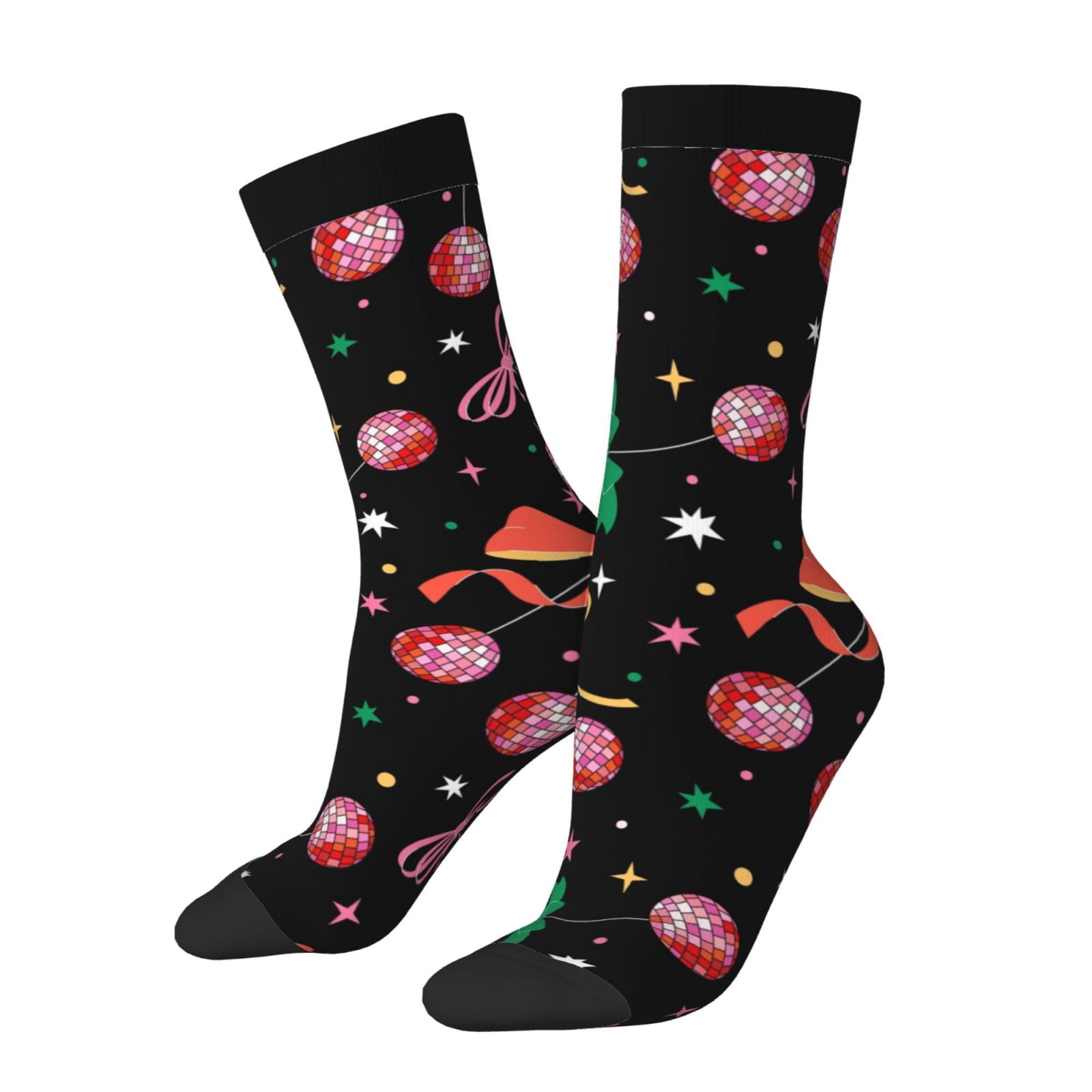 Pofeuu Disco Mirror Ball Print Crew Socks, Adult Running Hiking Socks ...